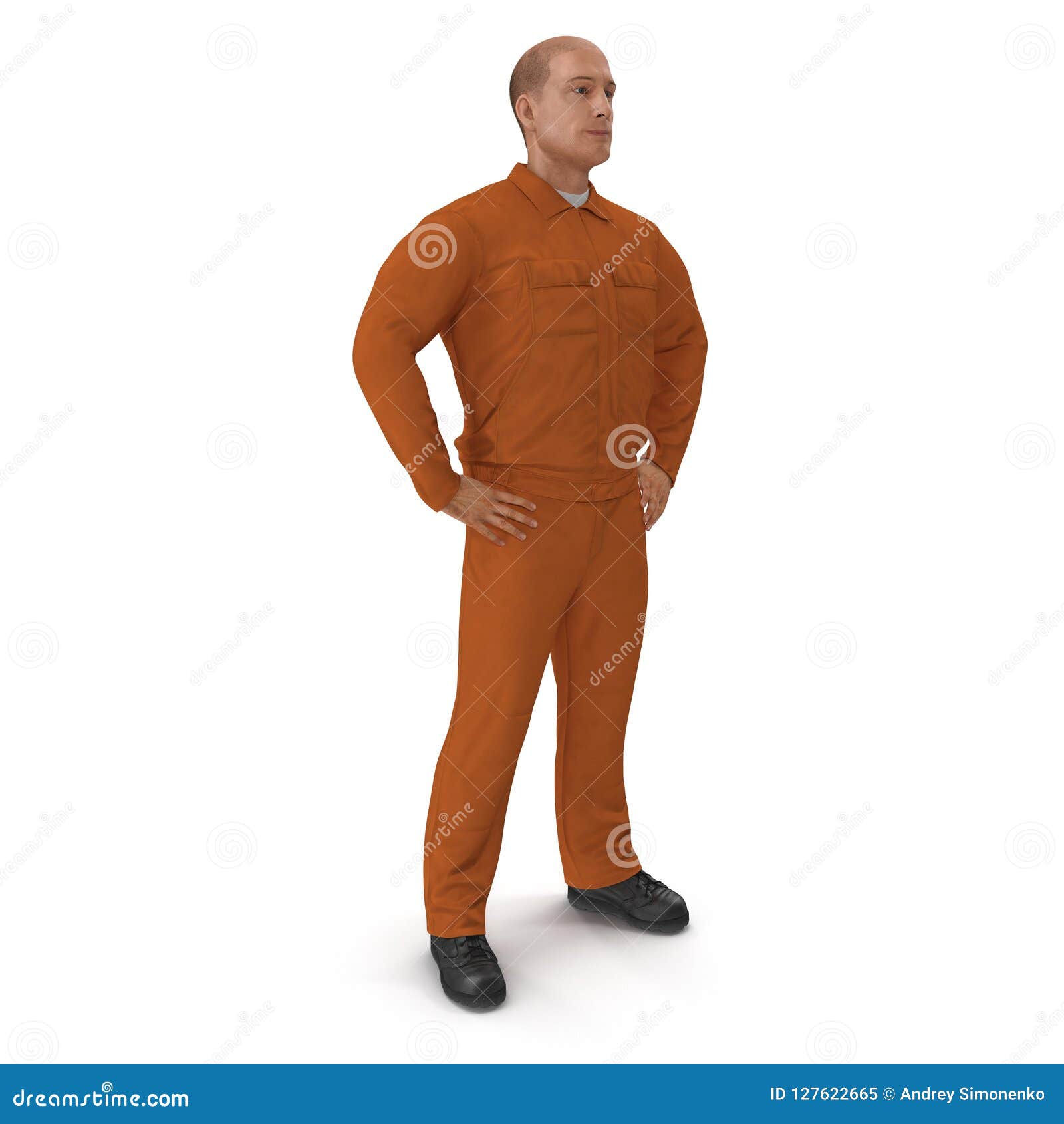 Worker Wearing Orange Coveralls Standing Pose. 3D Illustration Stock ...