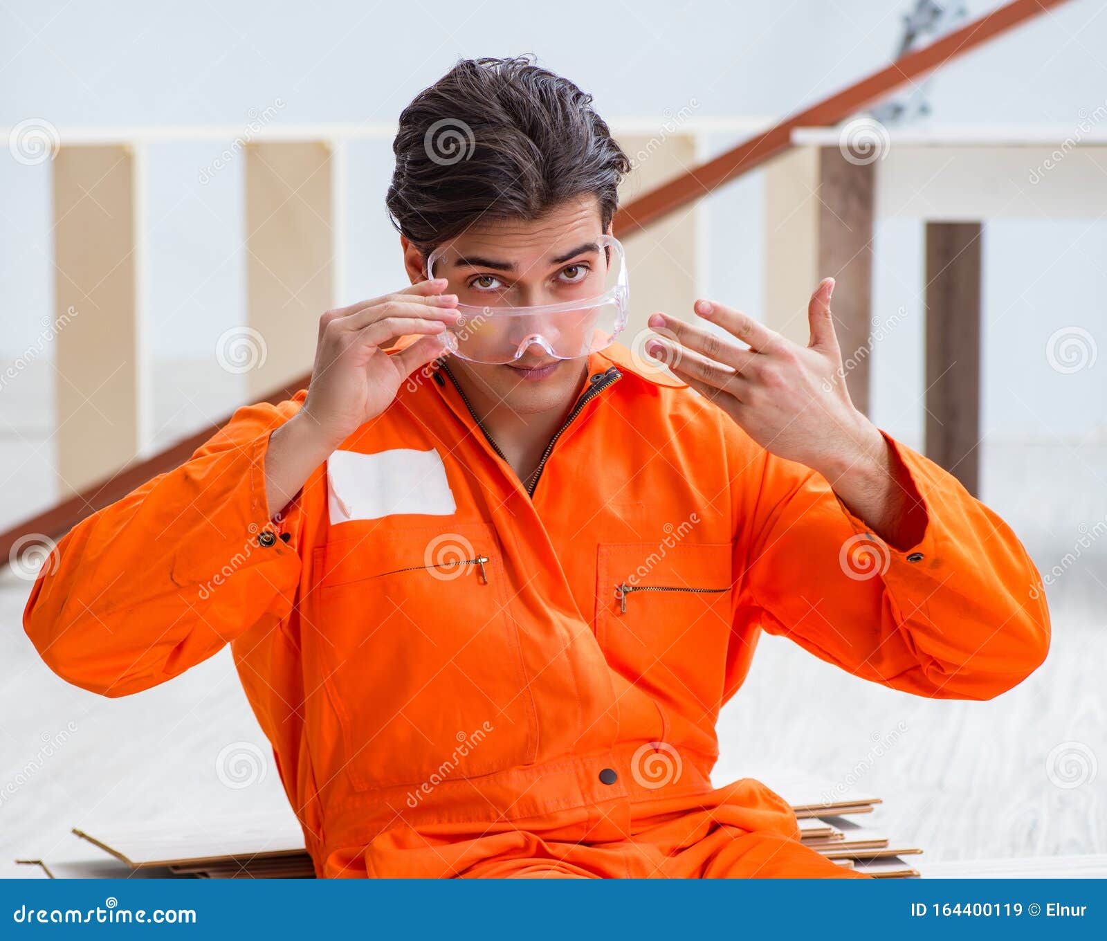 Worker Wearing Protective Goggles at Construction Site Stock Image ...