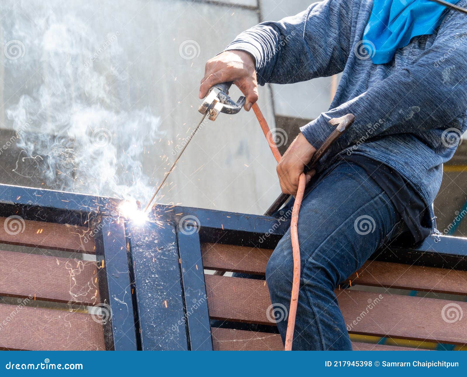Worker is Weding with Out Safety Set Stock Photo - Image of people ...