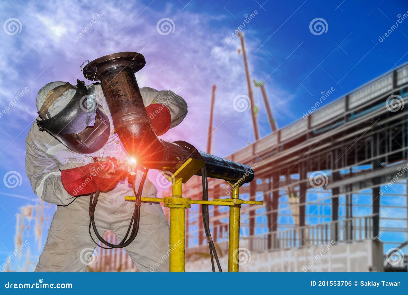 Welder is Welding in Construction Site Stock Photo - Image of flame ...