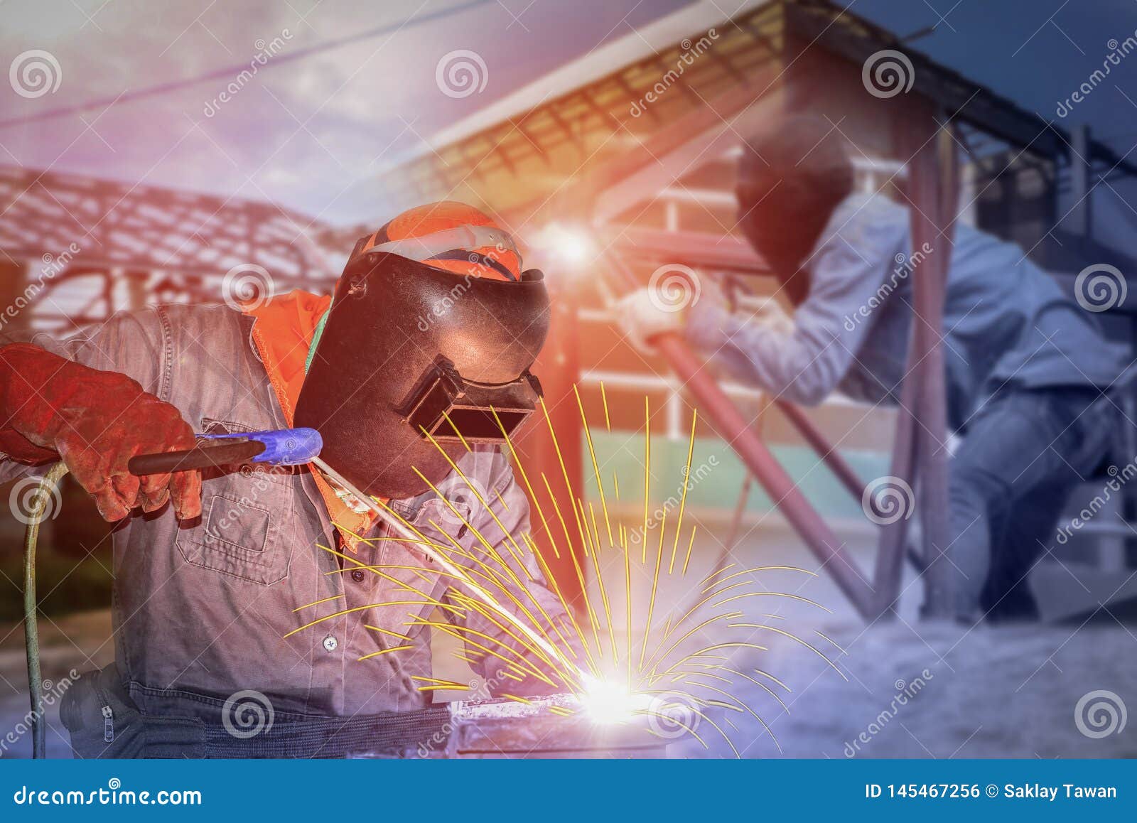 Worker Welding Construction at the Site Project Welding Process. Stock ...
