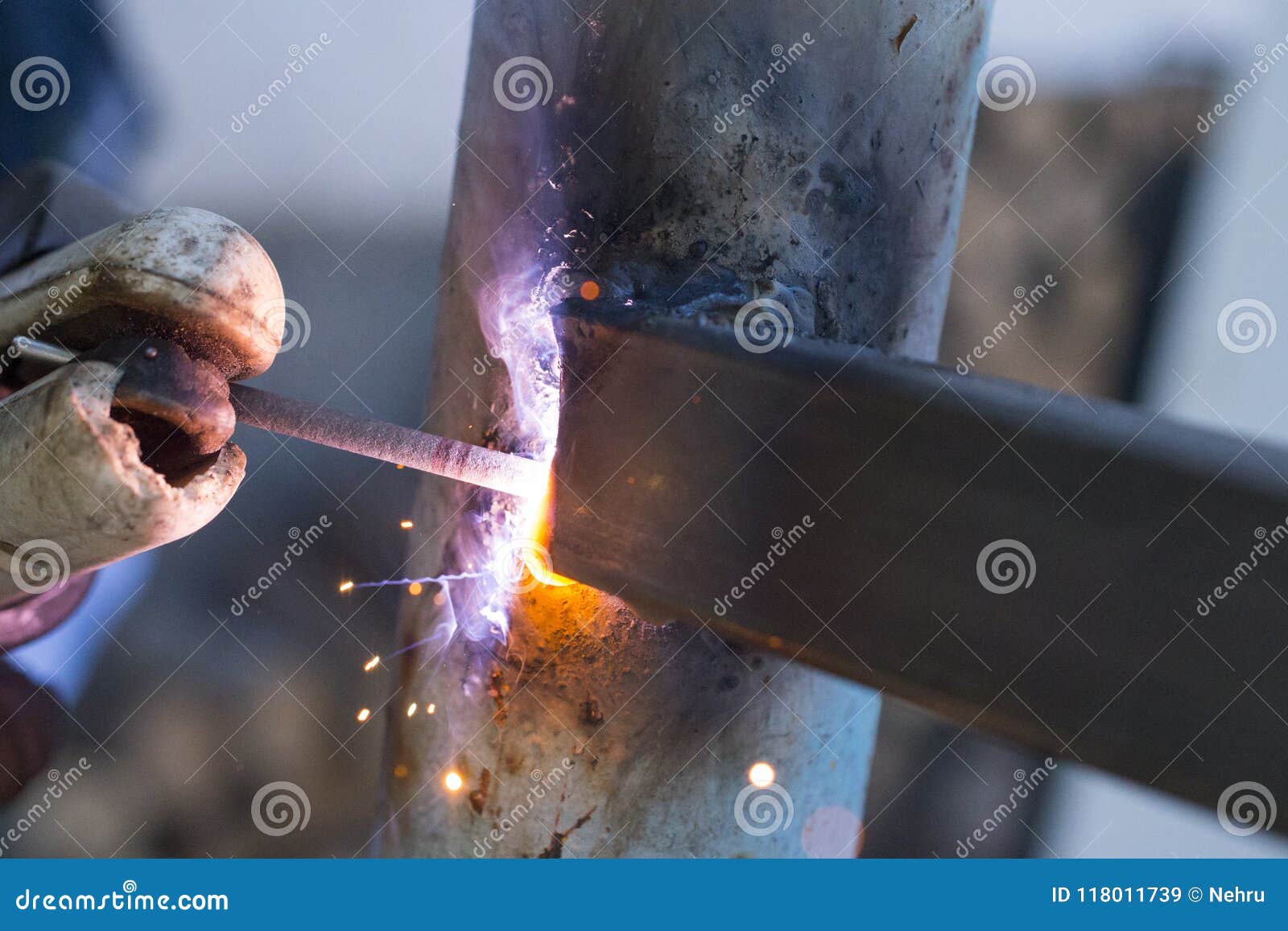 Worker Welding Metal Elements on Site Stock Image - Image of erecting ...