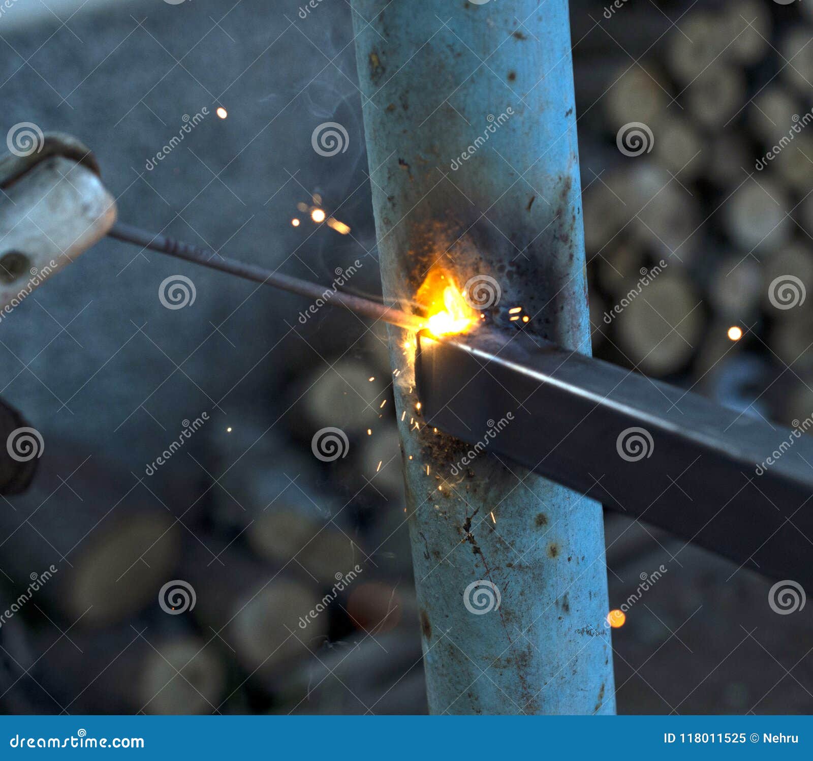 Worker Welding Metal Elements on Site Stock Image - Image of ...