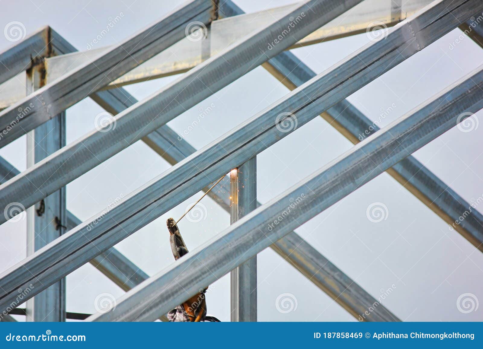 The Worker Welding Metal on Roof Structure Stock Image - Image of male ...