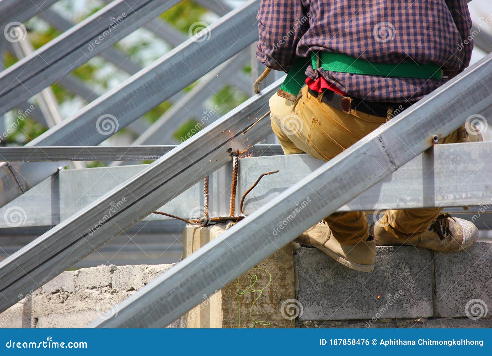 The Worker Welding Metal on Roof Structure Stock Photo - Image of ...