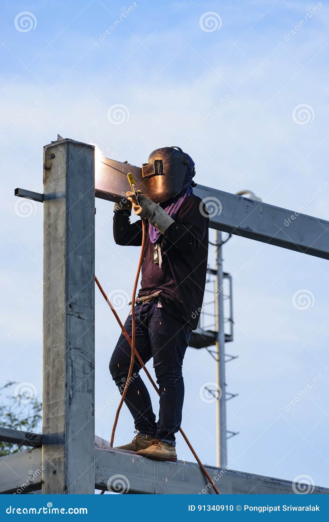 Worker Welding Parts of Stell Construction Stock Photo - Image of ...