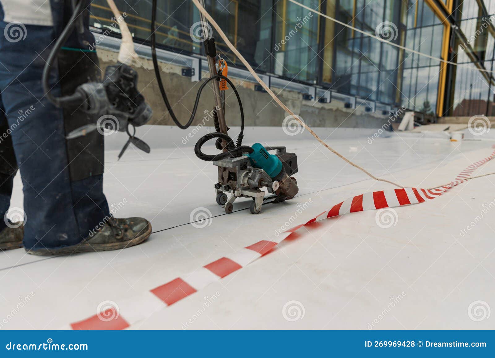 Worker Welding Pvc Membrane by Heater with Welder Machine Stock Photo ...