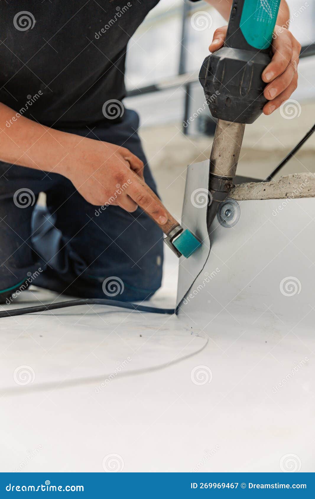 Worker Welding Pvc Membrane by Heater with Welder Gun Stock Image ...