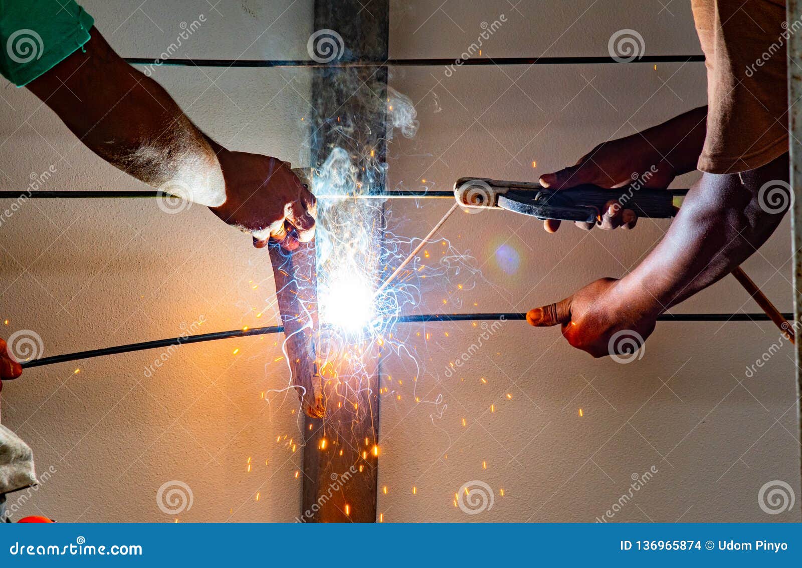 Worker welding steel bar. editorial stock image. Image of protection ...