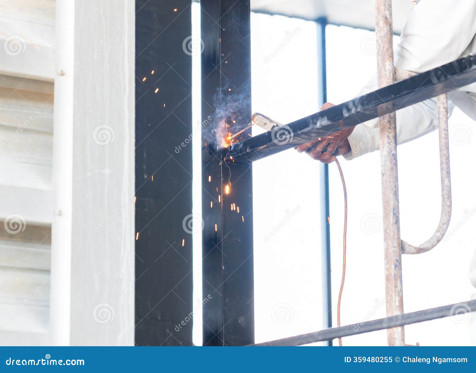 Worker Welding Structure at Hight Stock Image - Image of blueprint ...