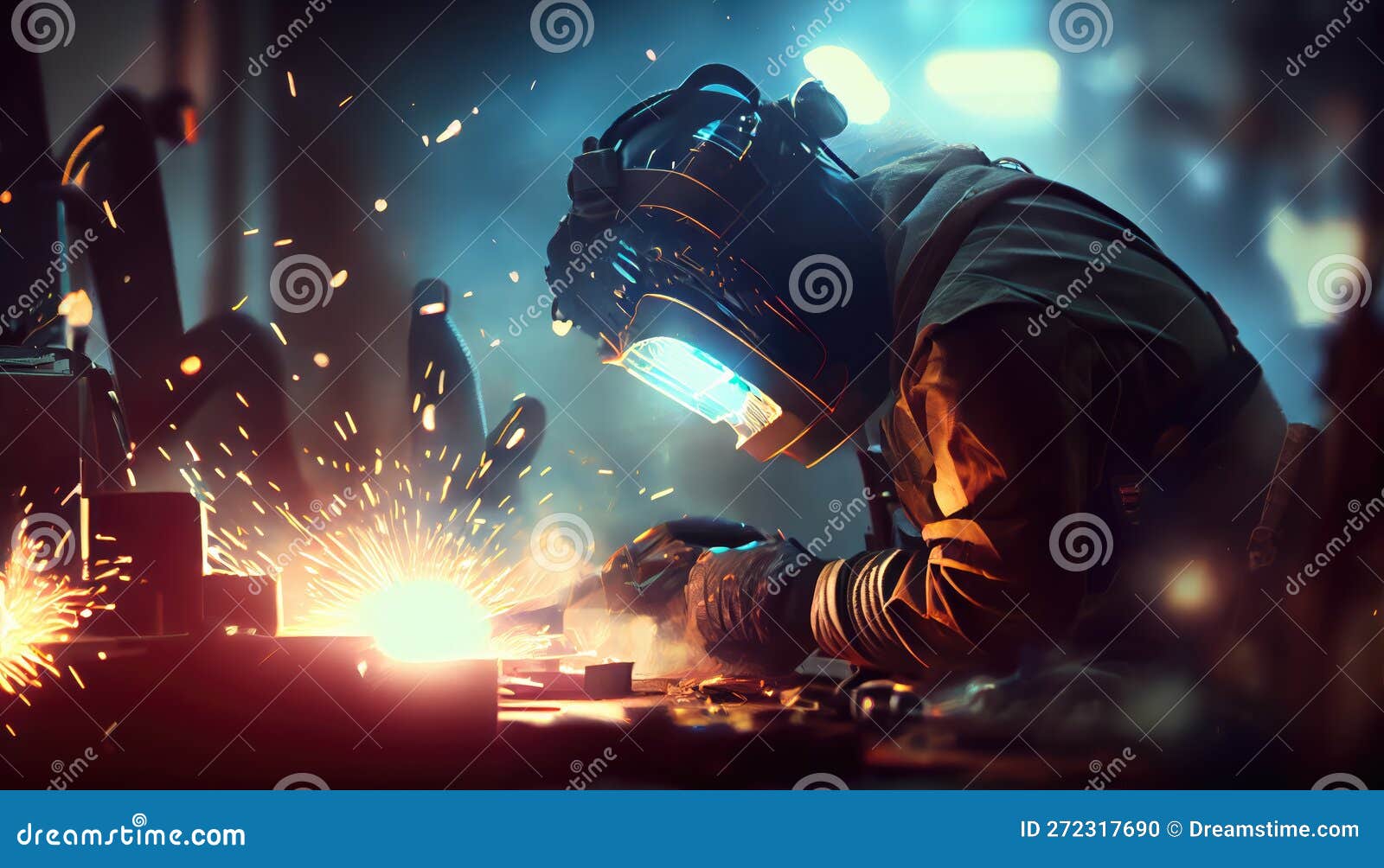 Worker Welding on a Workshop. AI Art Generated Stock Illustration ...