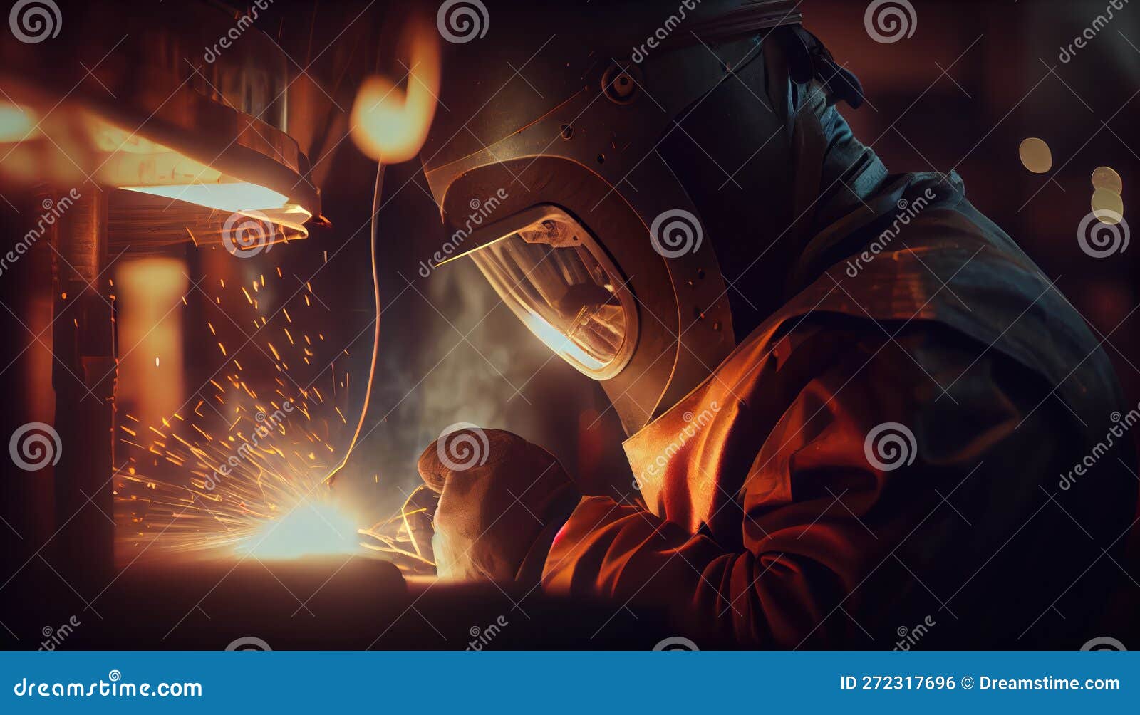 Worker Is Welding Using Mig Mag Welder Constructions In The Factory ...