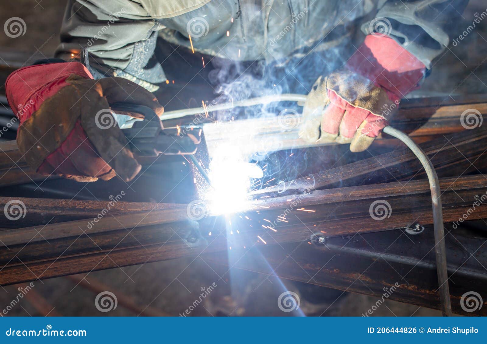 A Worker Welds Metal for a Canopy Stock Photo - Image of welder, labor ...