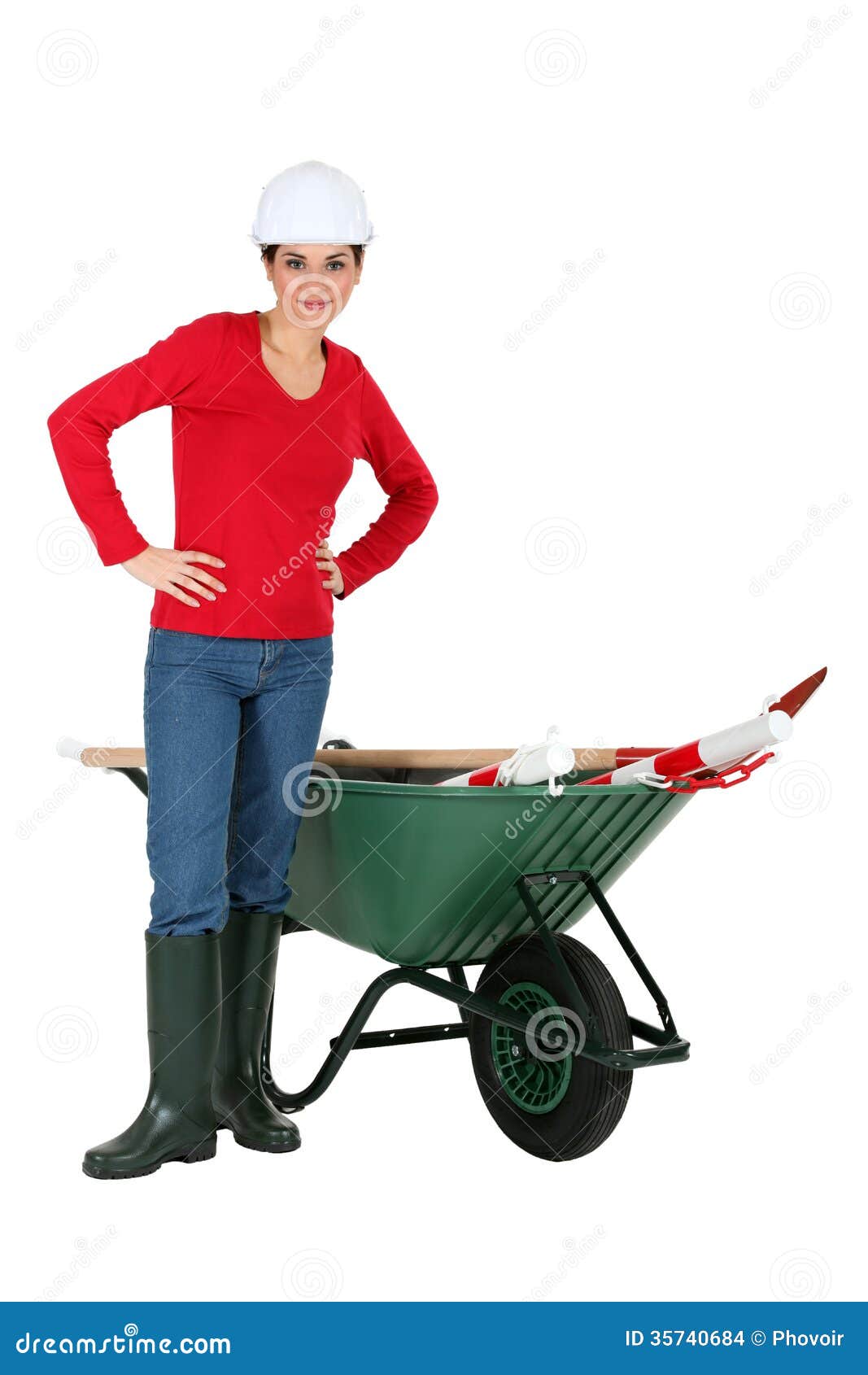 Worker with a wheelbarrow stock photo. Image of barrier - 35740684