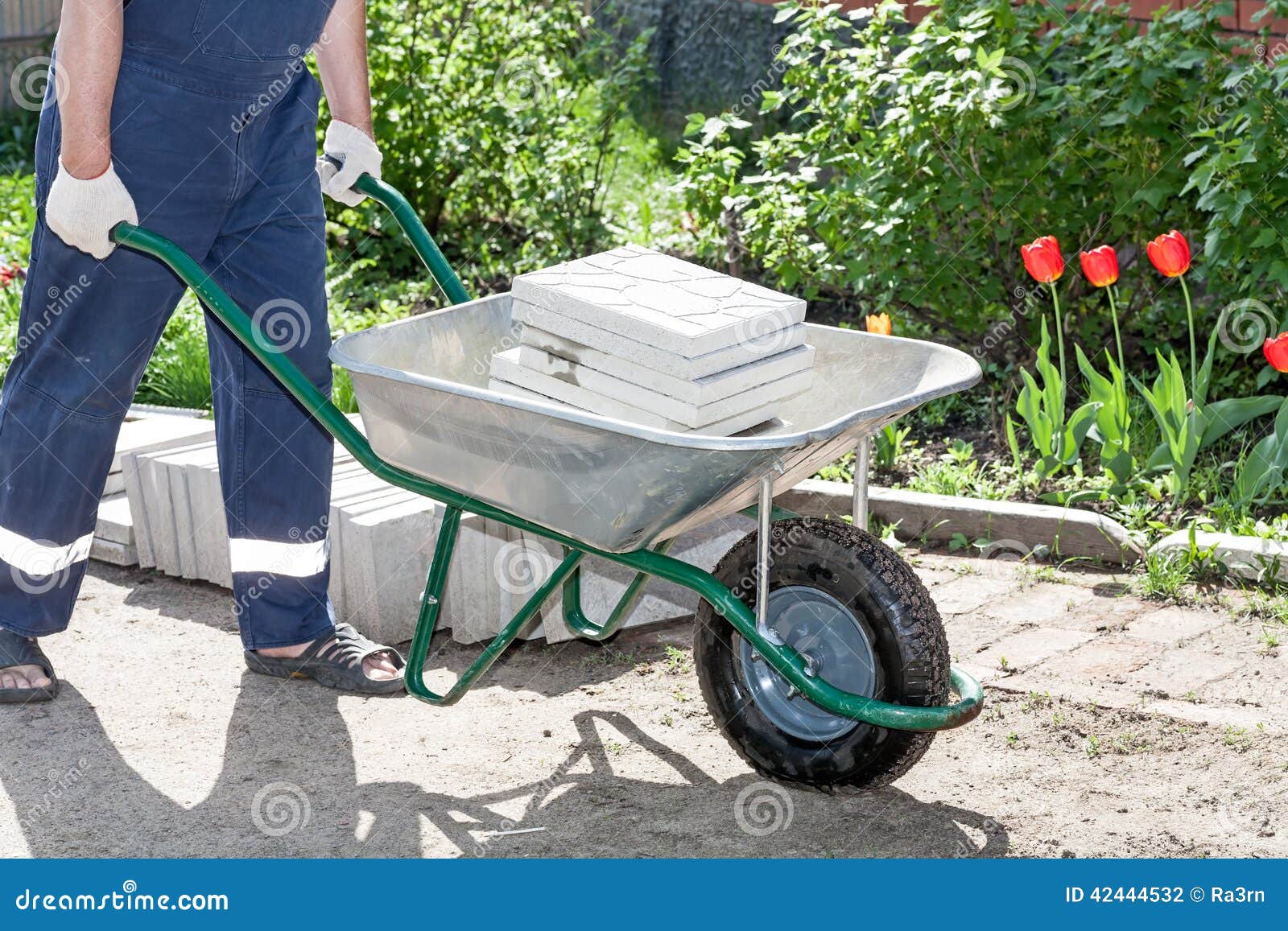 Worker with a wheelbarrow stock photo. Image of manual - 42444532