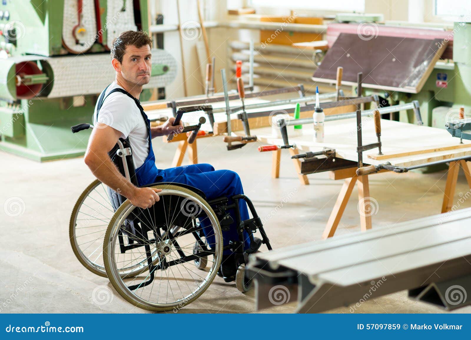 Worker in Wheelchair in a Carpenter S Workshop Stock Image - Image of ...
