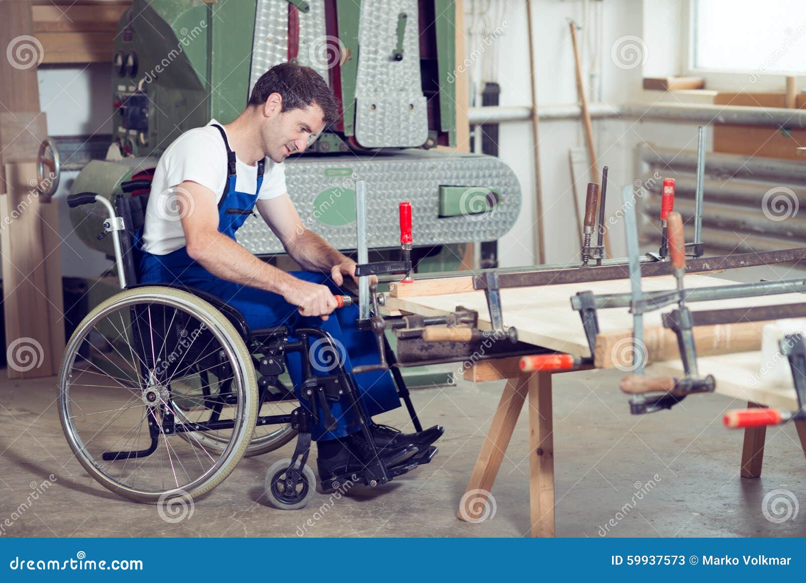 Worker in Wheelchair in a Carpenter S Workshop Stock Image - Image of ...