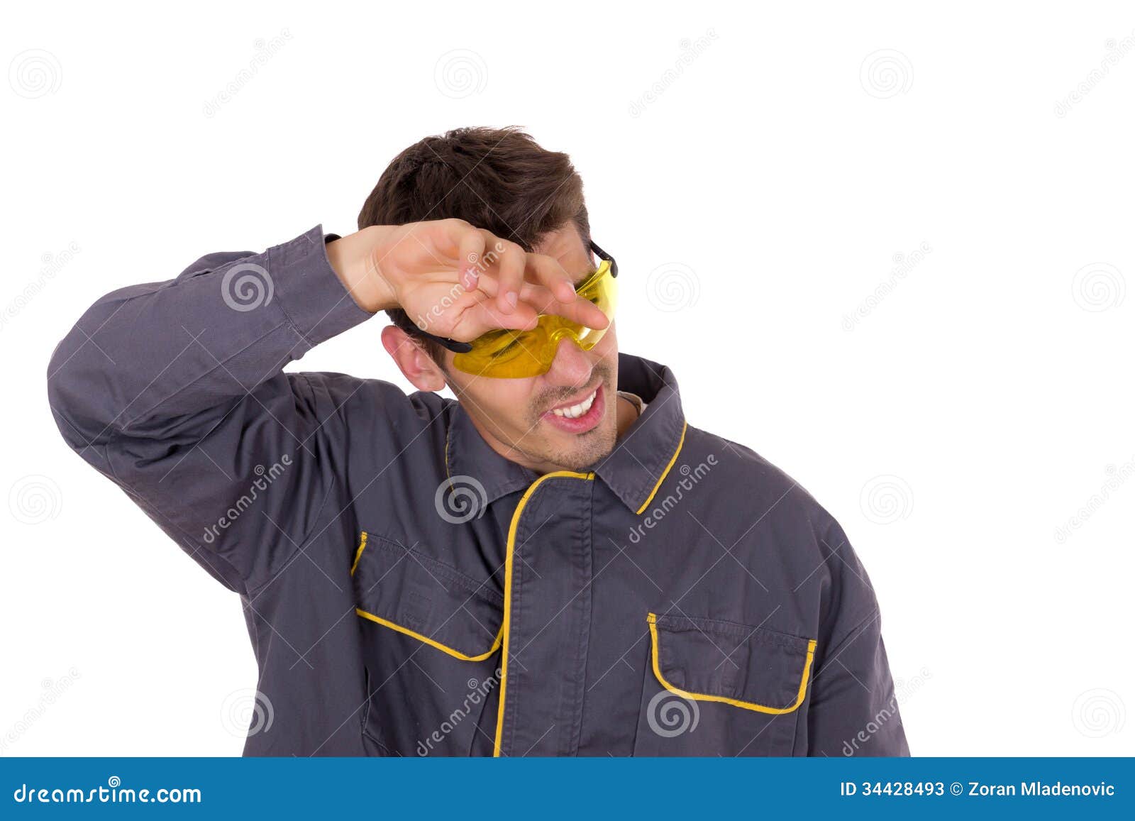Worker Wipes Sweat from His Brow Stock Image - Image of looking, white ...