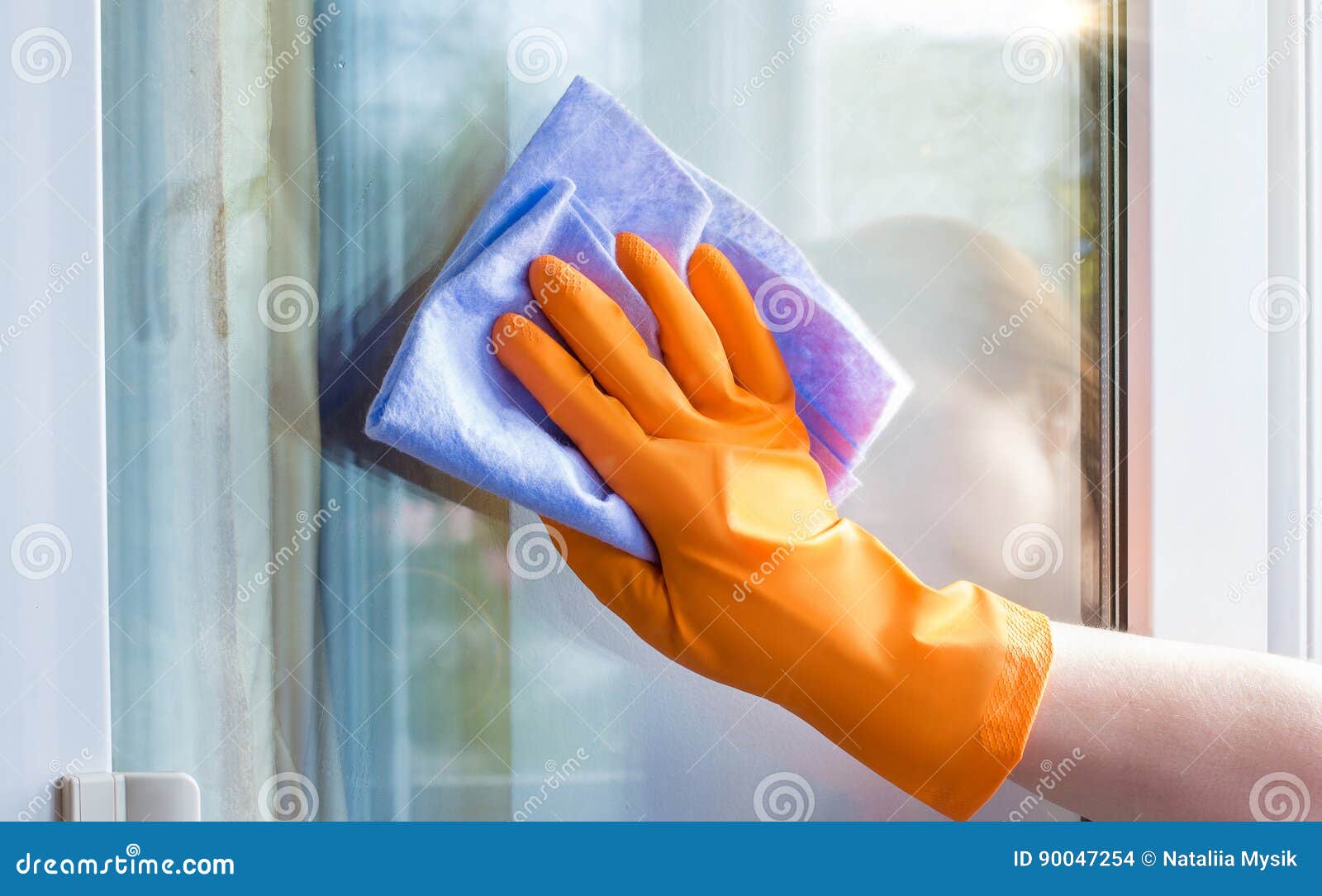 A Worker Wipes the Window with . Stock Photo - Image of housewife ...