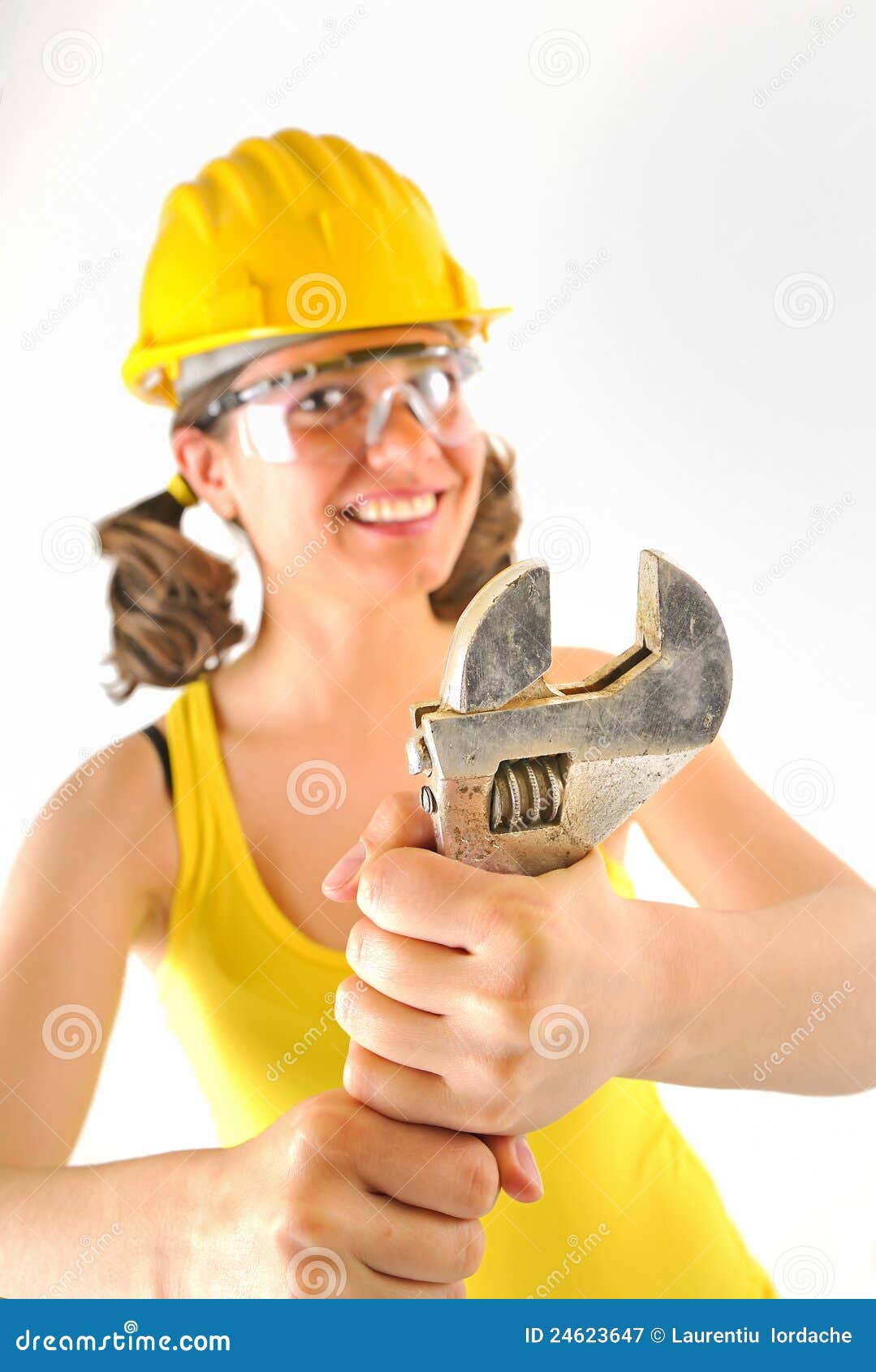 Worker woman stock image. Image of pouch, employee, blond - 24623647
