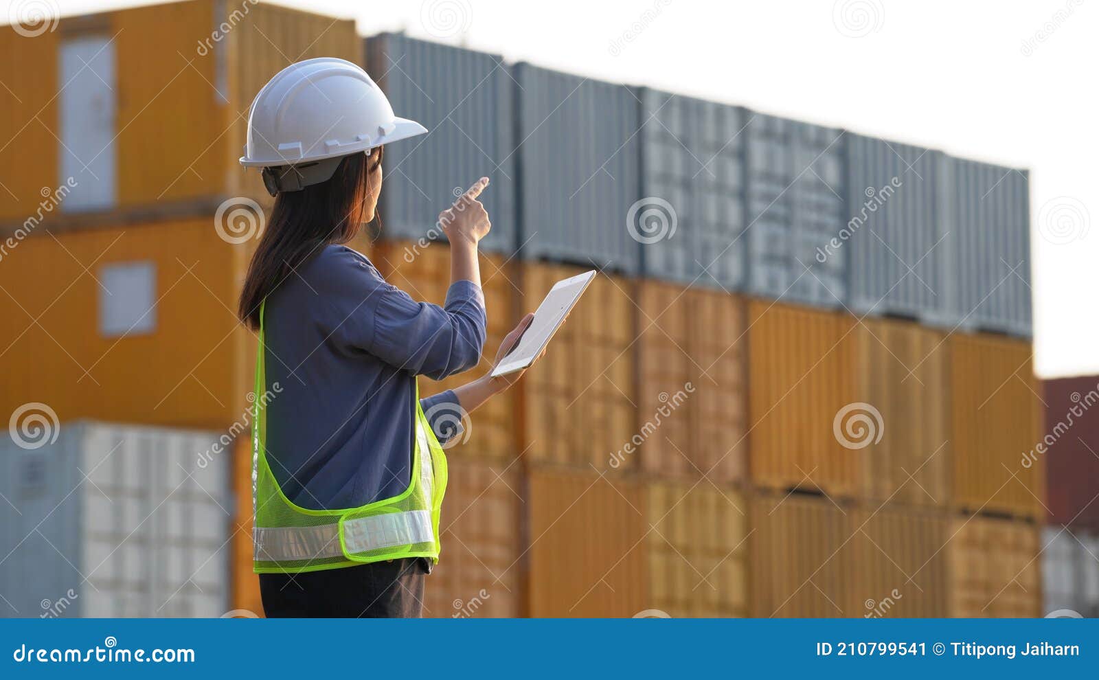 Worker Woman Checking and Control Loading Containers Box from Cargo ...
