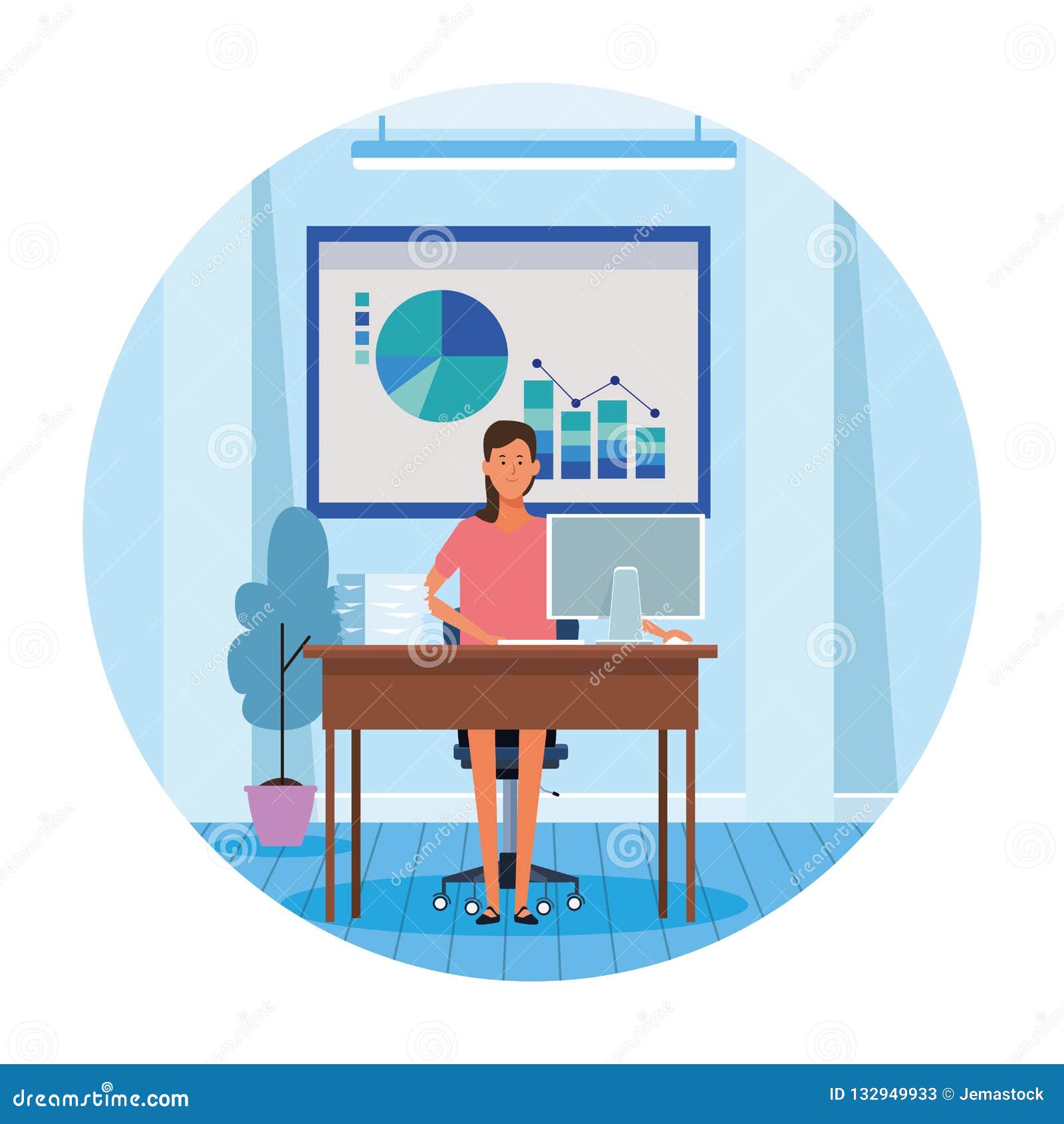 Worker Woman in Computer Desk Stock Vector - Illustration of looking ...