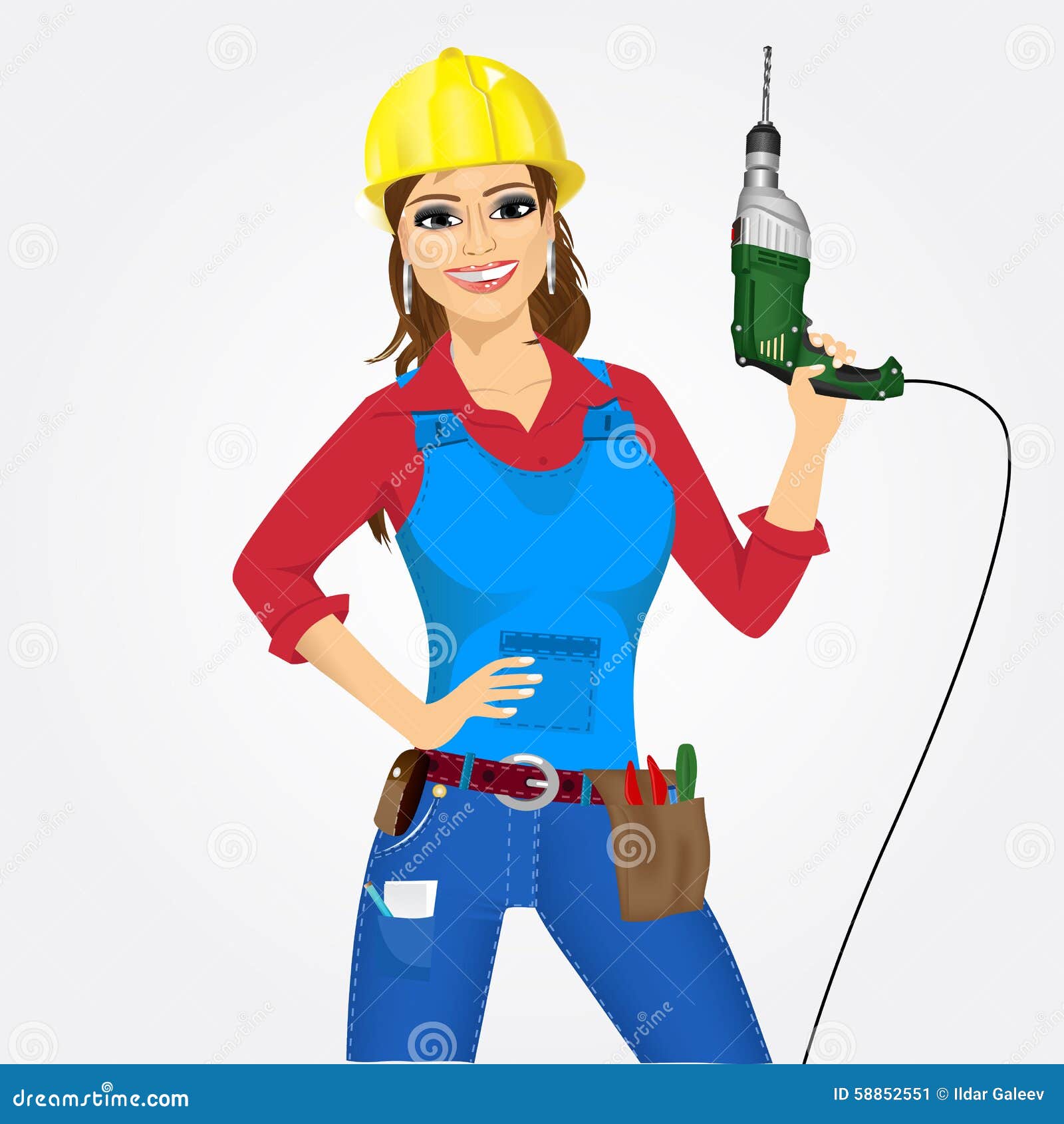 Woman With Drill Vector Illustration In Retro Comic Pop Art Style. Girl ...