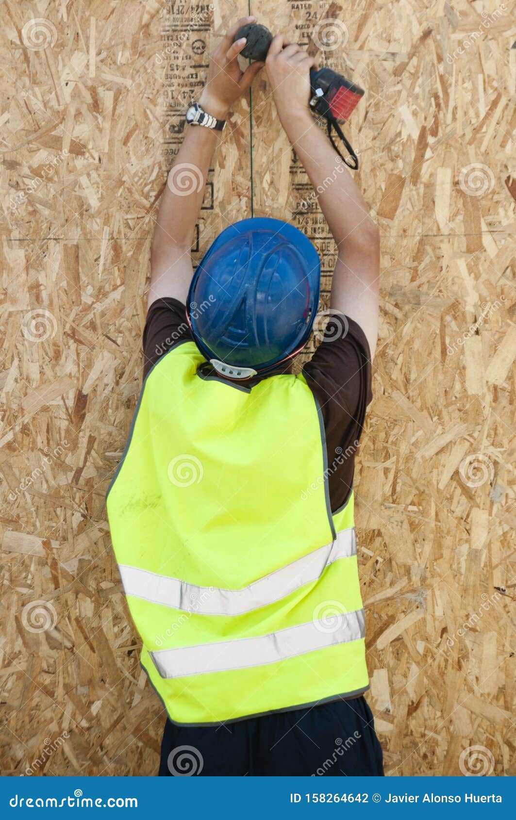 Worker with Wooden Panel with Safety Measures Editorial Photography ...