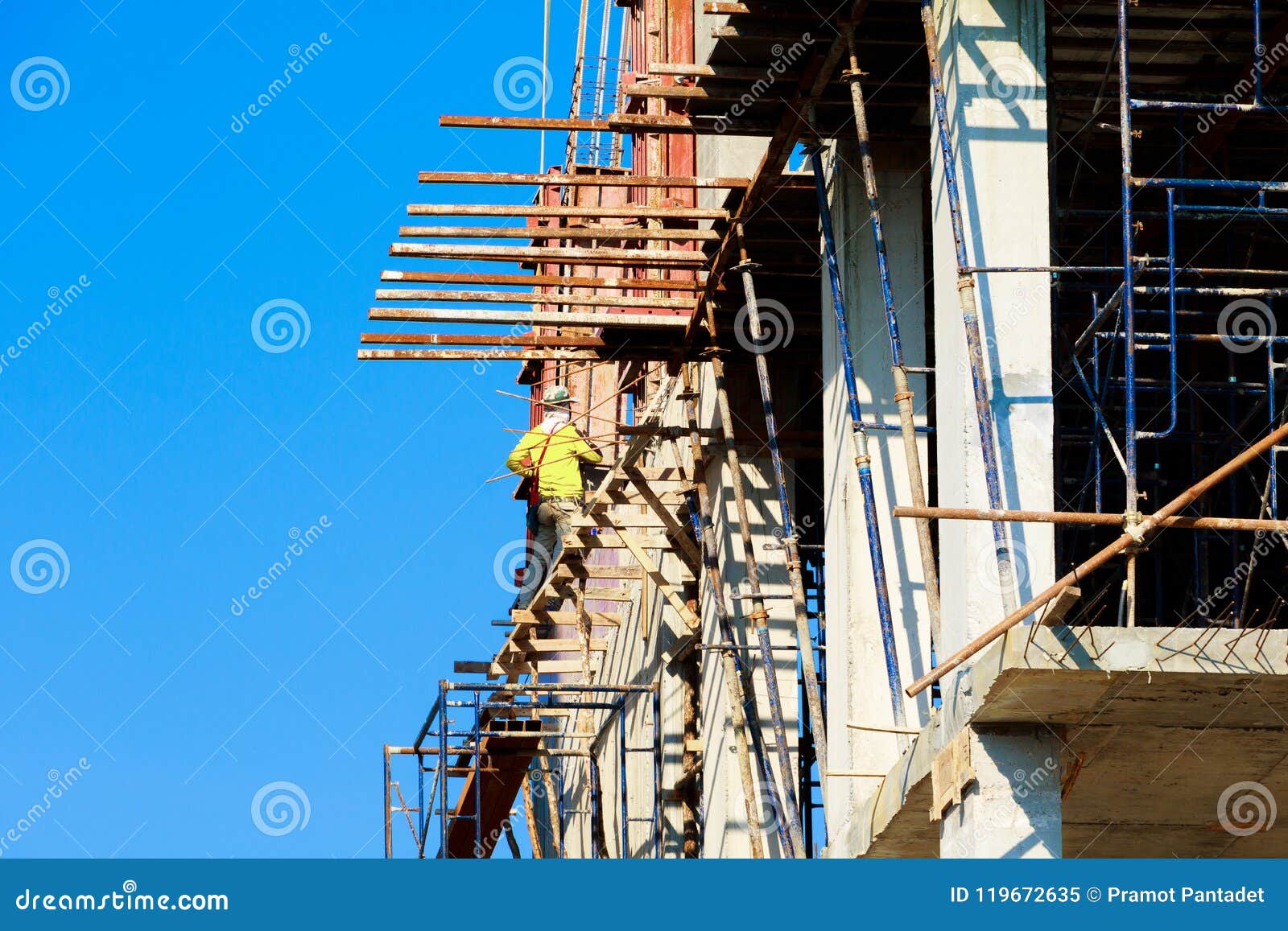 Worker Work Construction on High Buildings Site Stock Image - Image of ...