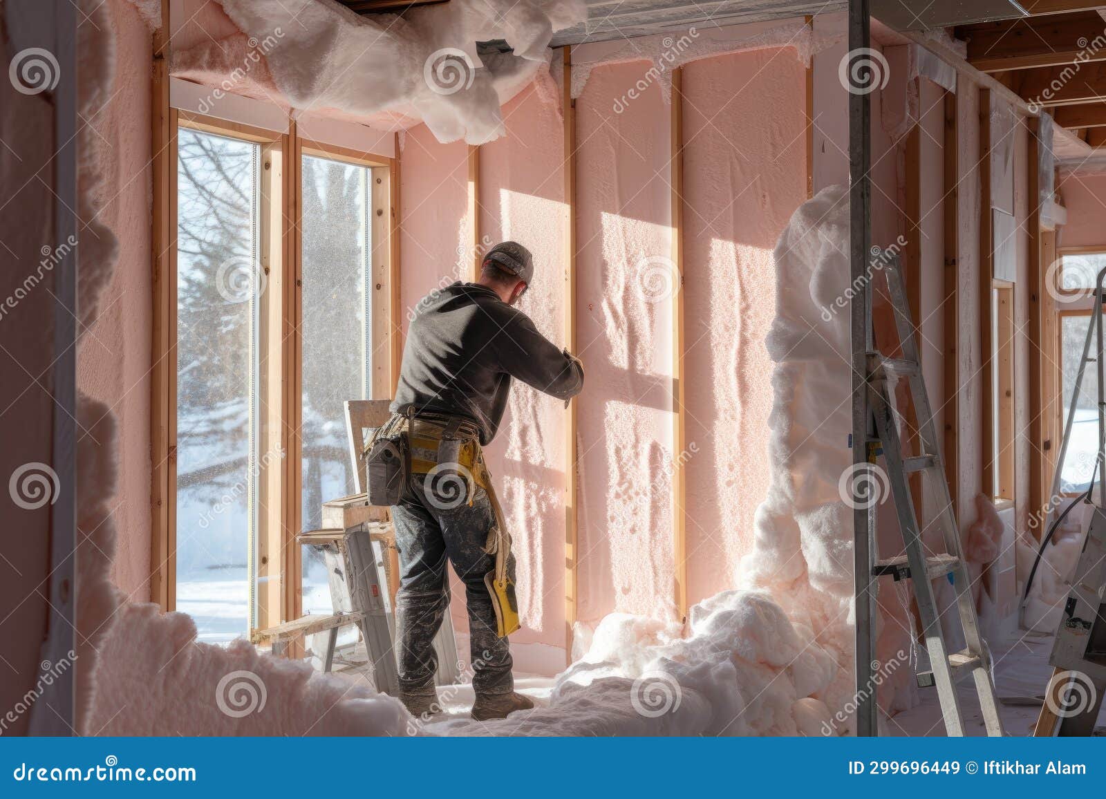 Insulation Of Walls Made Of Expanded Polystyrene And Mesh. 3d Royalty ...