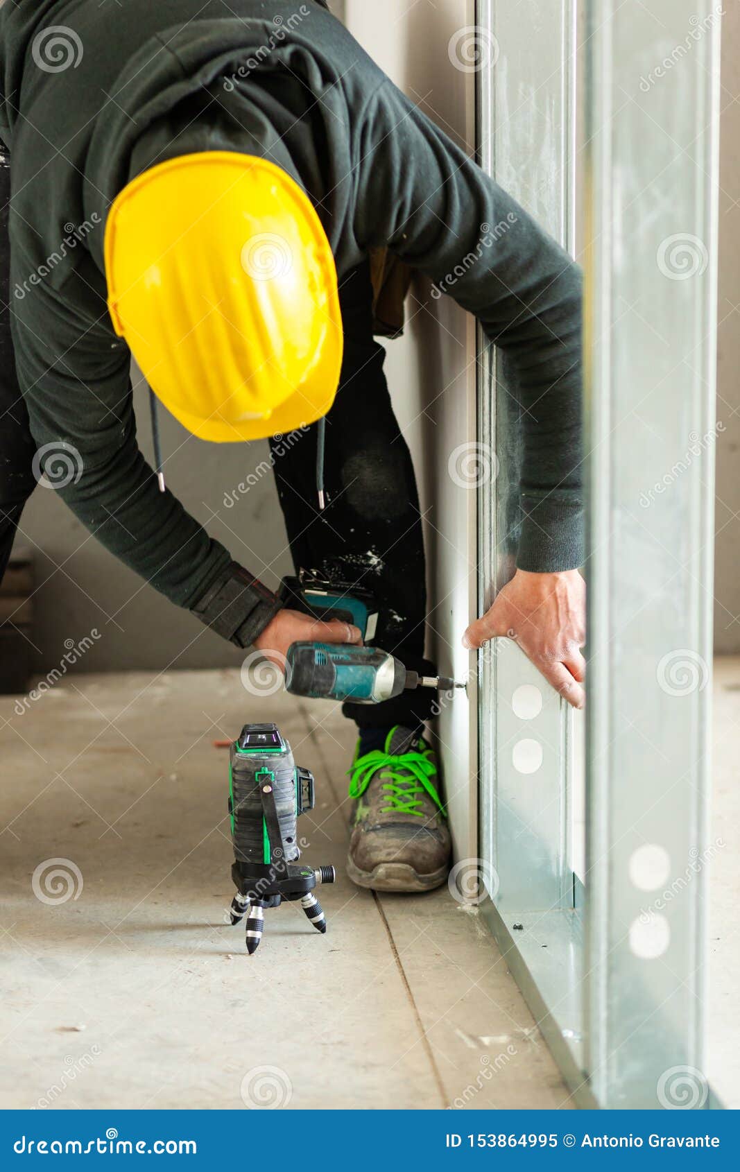 Worker Builds a Plasterboard Wall Stock Image - Image of panel ...