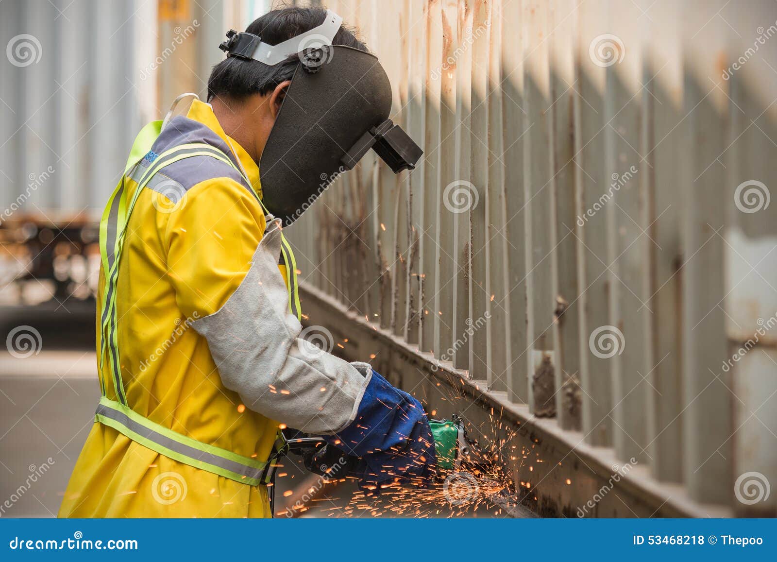 Worker work with grinder. stock photo. Image of power - 53468218