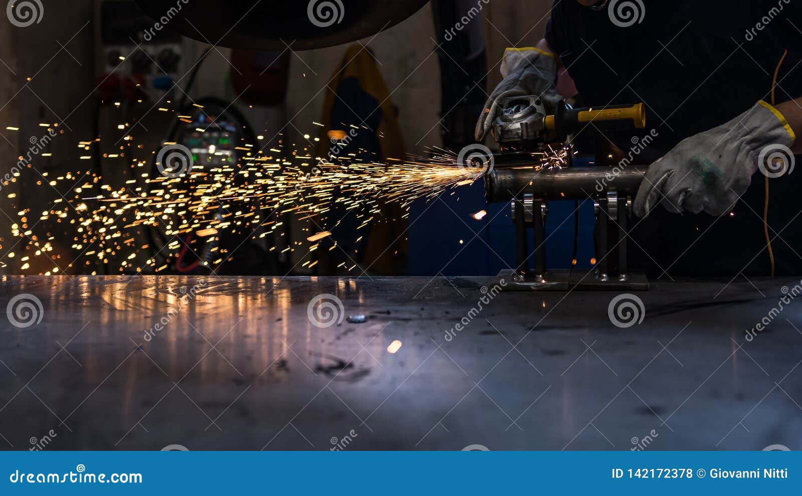 Worker at Work with His Grinder Stock Photo - Image of grinder, cutting ...