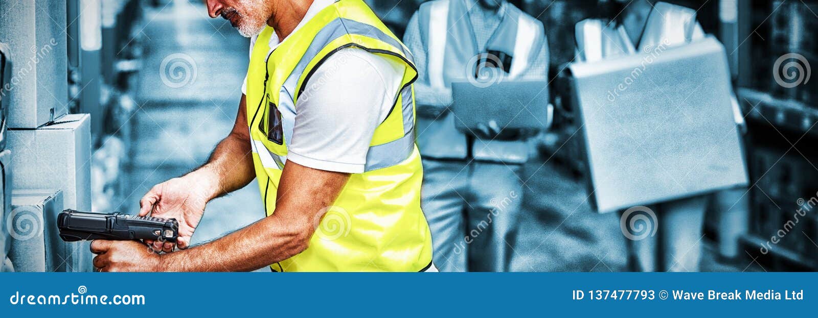 Worker is Working on Cardboard Boxes with His Colleagues Stock Image ...