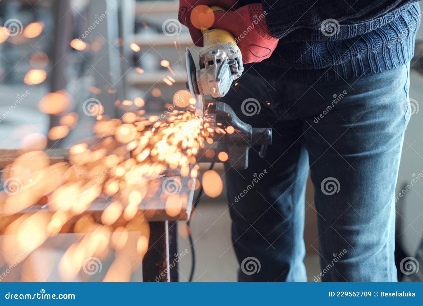 Worker Working with a Circular Grinder Stock Image - Image of flash ...