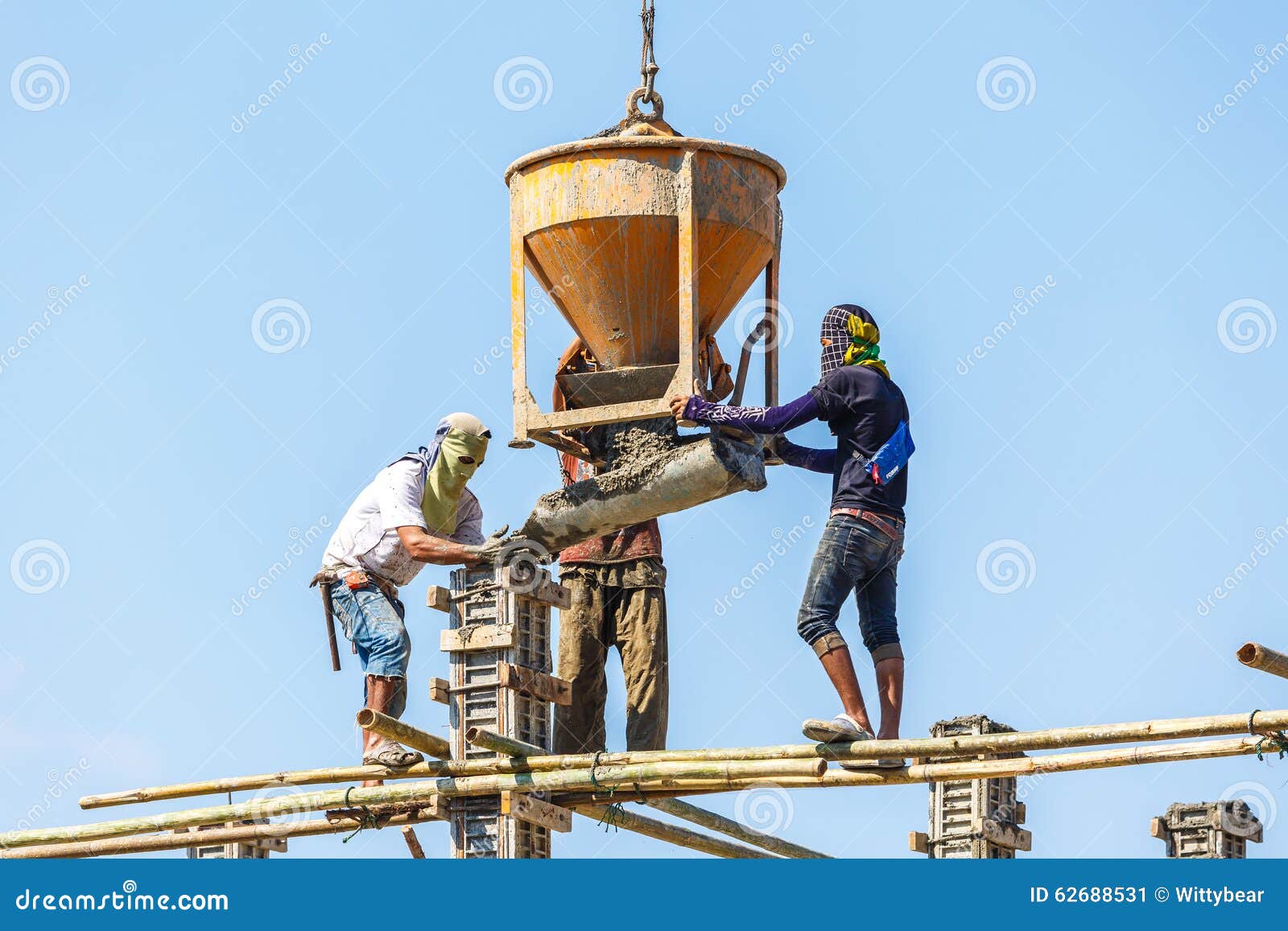 Worker Working in Construction on Blue Sky Editorial Photo - Image of ...