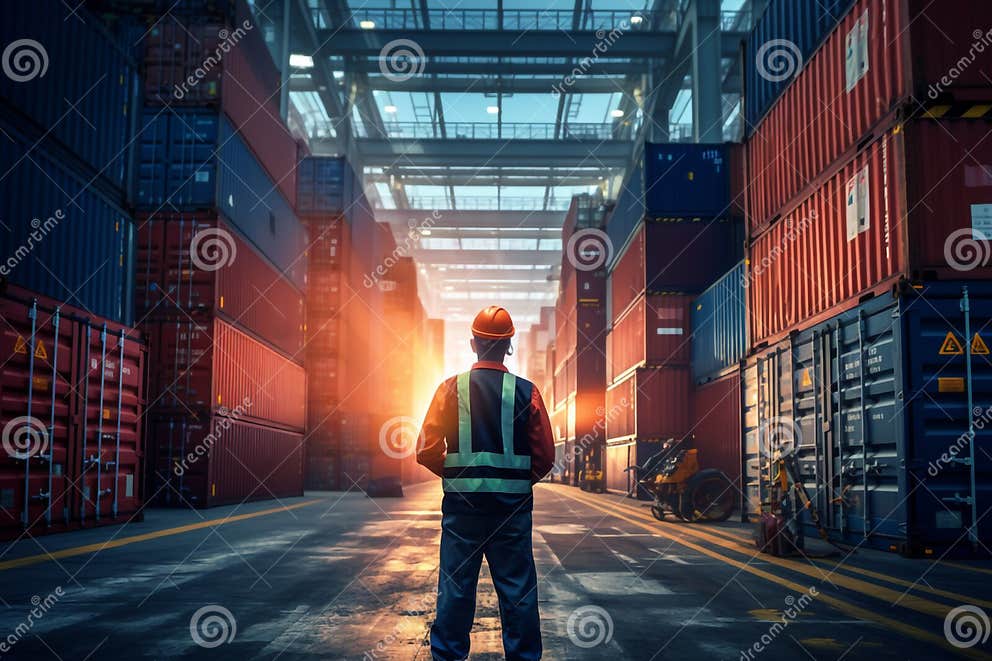 A Worker Working at Container , Man Worker Managing the Import and ...