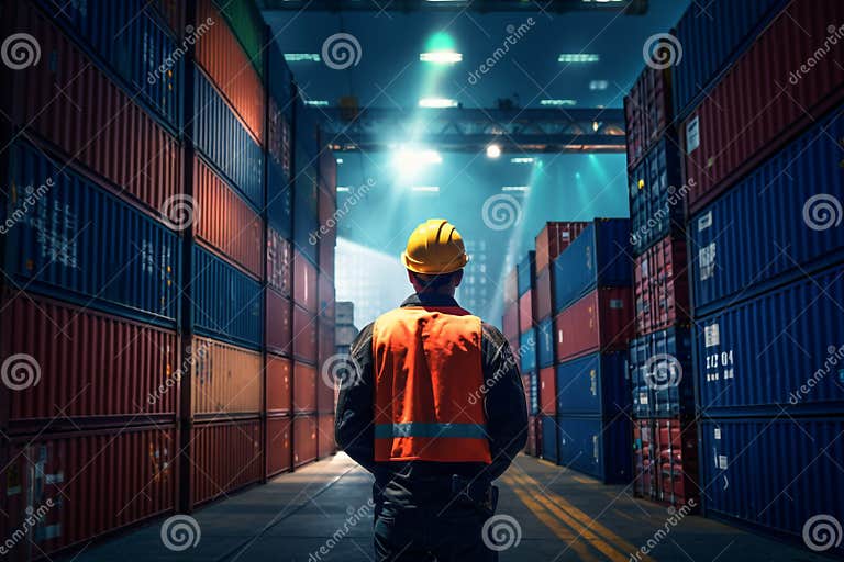 A Worker Working at Container , Man Worker Managing the Import and ...