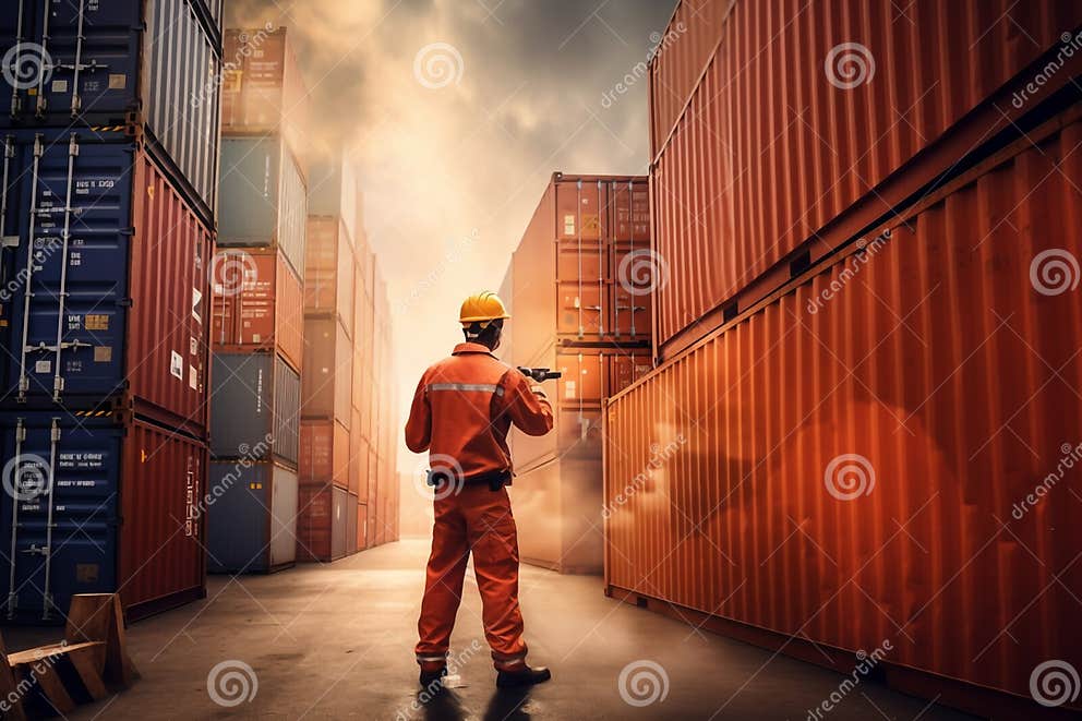 A Worker Working at Container , Man Worker Managing the Import and ...