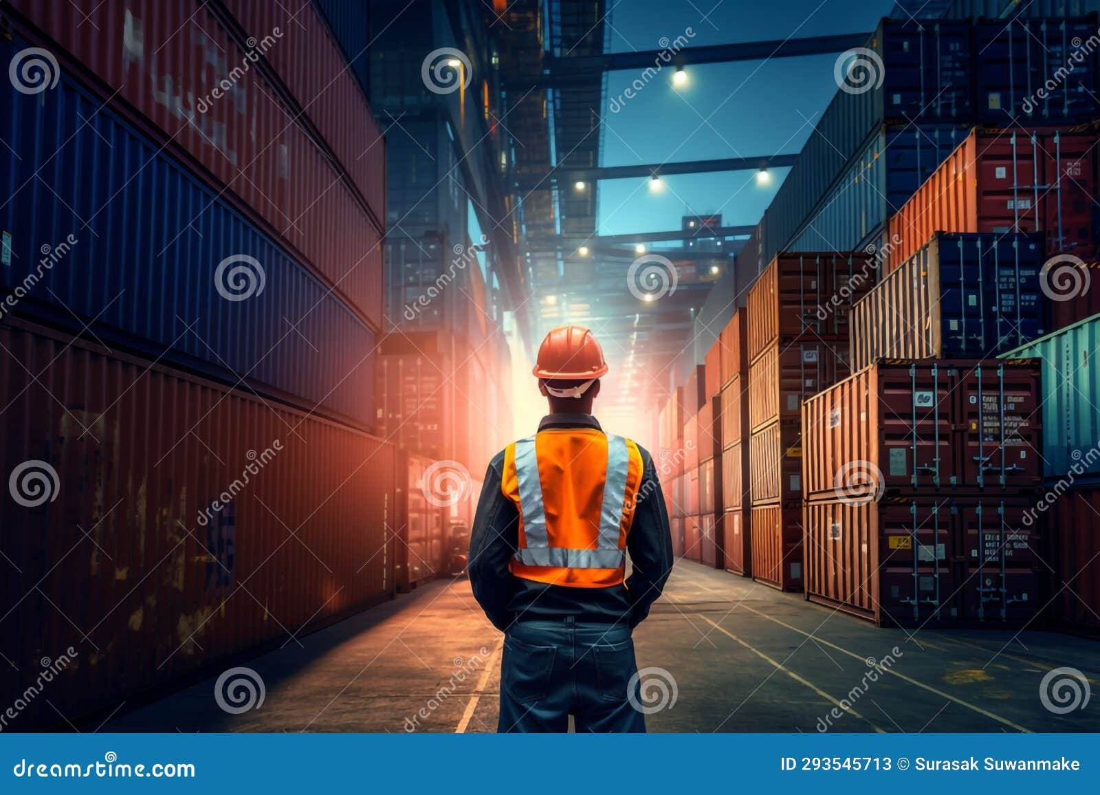 A Worker Working at Container , Man Worker Managing the Import and Export Container Stock ...