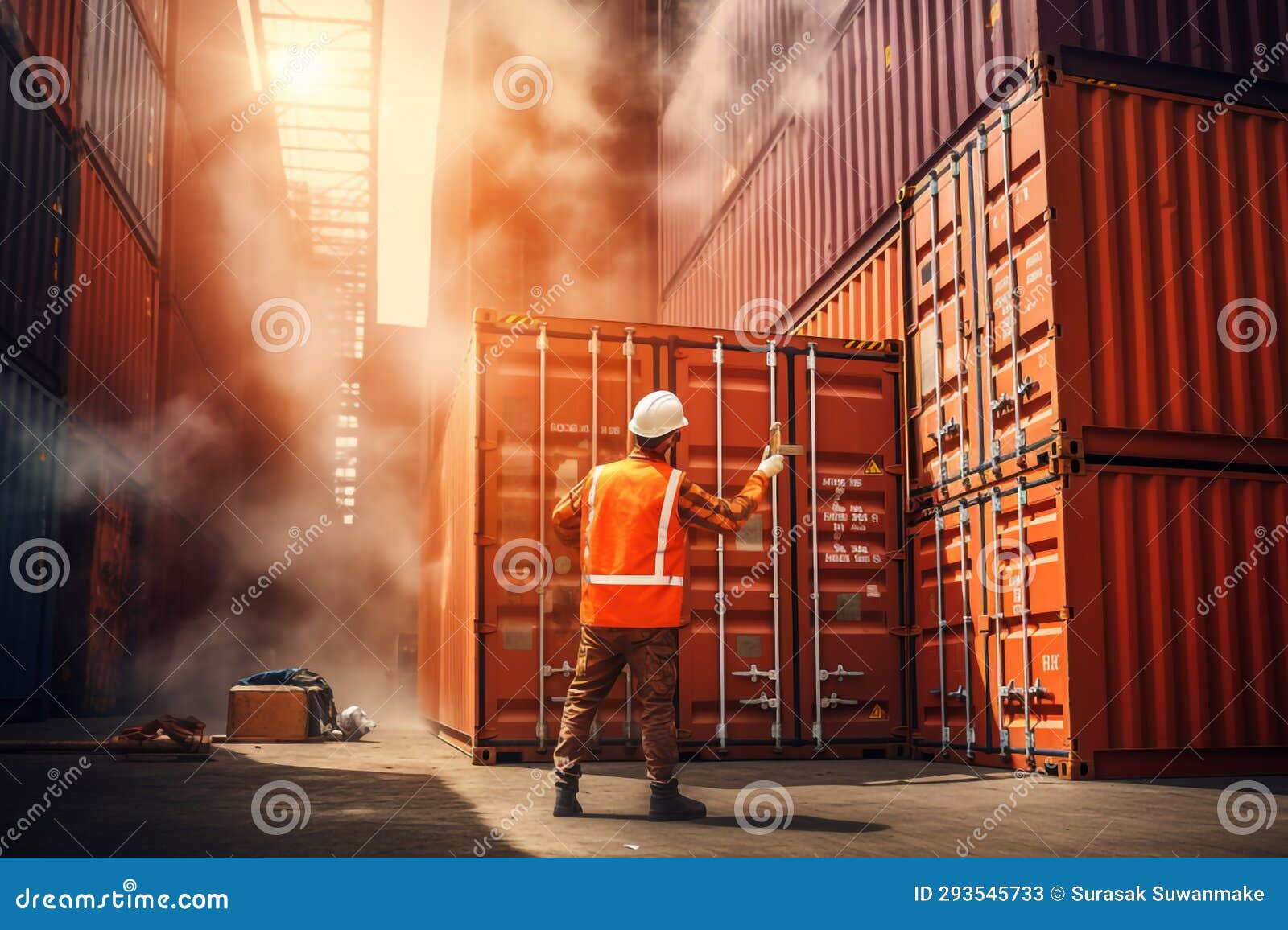 A Worker Working at Container , Man Worker Managing the Import and ...