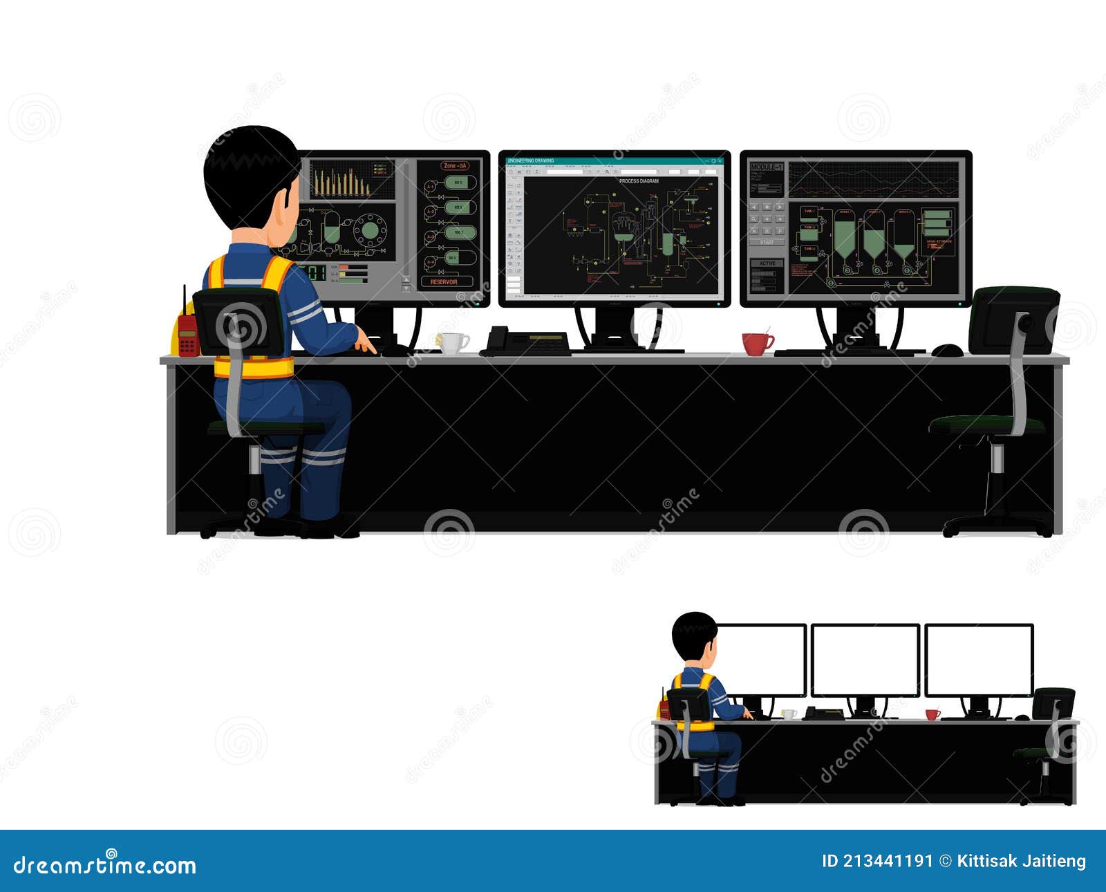 A Worker is Working in Control Room Stock Vector - Illustration of ...