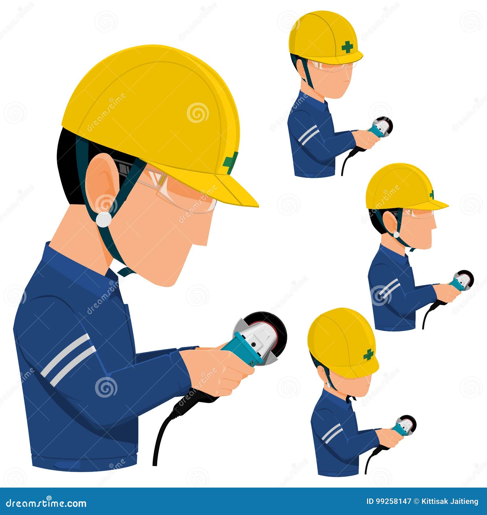 Worker is Working with the Grinder Stock Vector - Illustration of ...