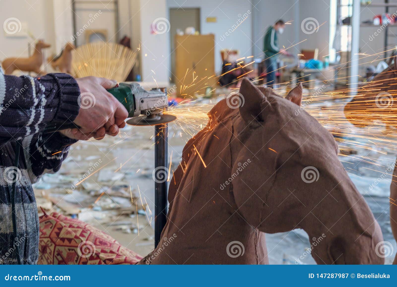 Worker Working with Hand Grinder Stock Image - Image of repairing ...