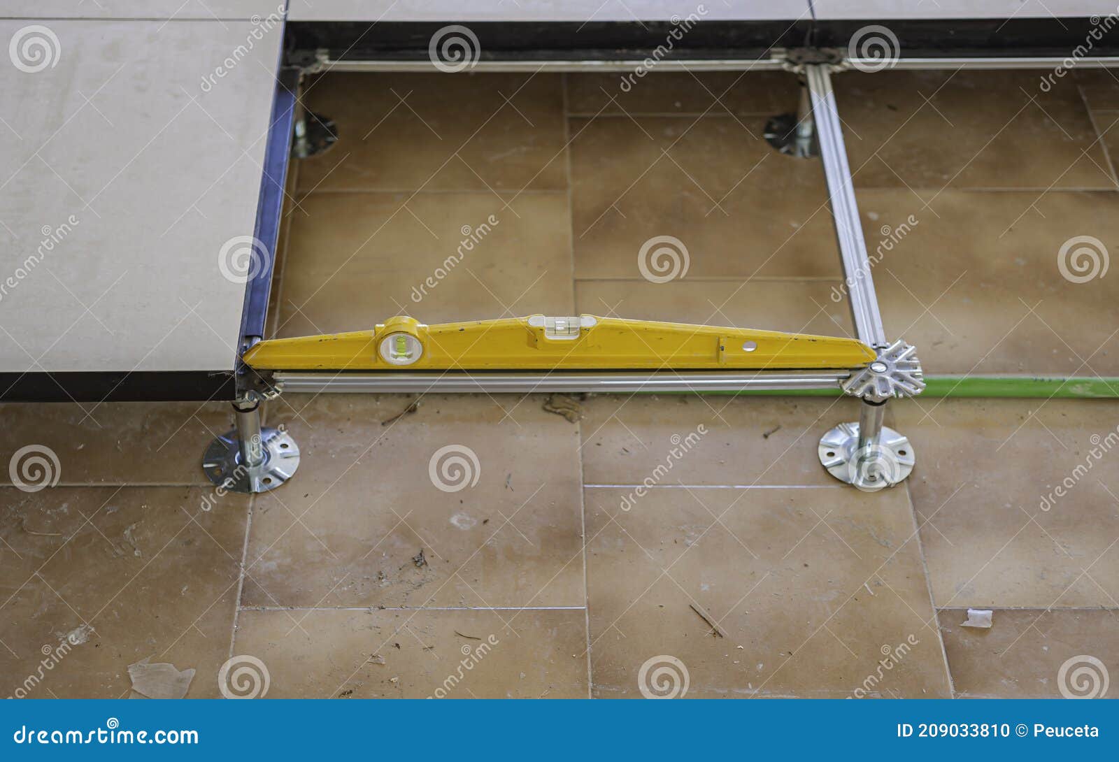 Worker Working Raised Floor in Modern Interior of Server Room in ...