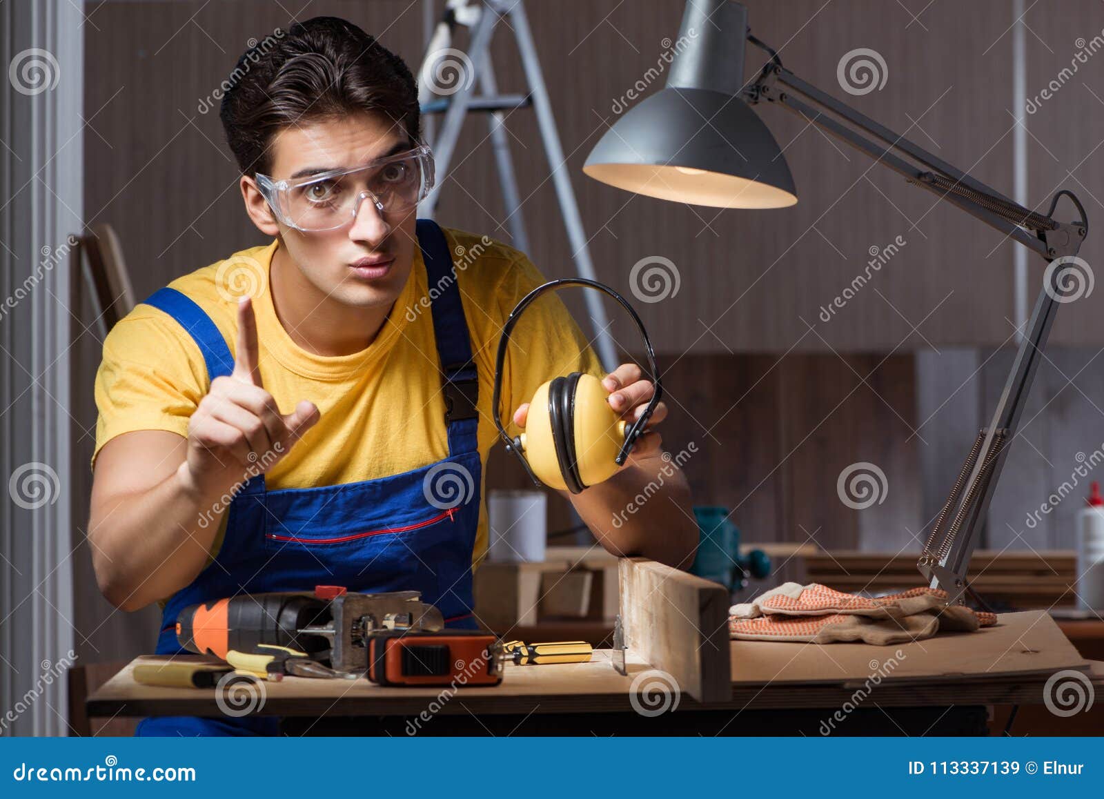 The Worker Working in Repair Workshop in Woodworking Concept Stock ...