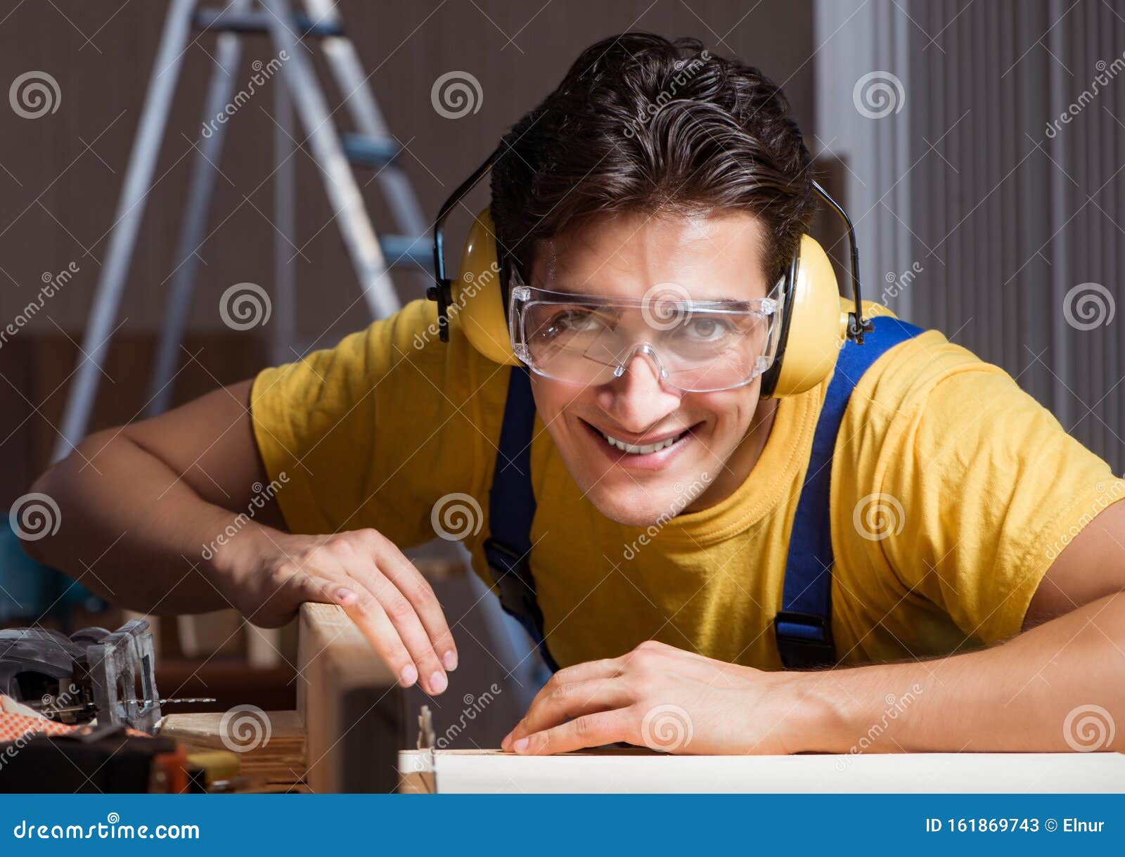 Worker Working in Repair Workshop in Woodworking Concept Stock Image ...