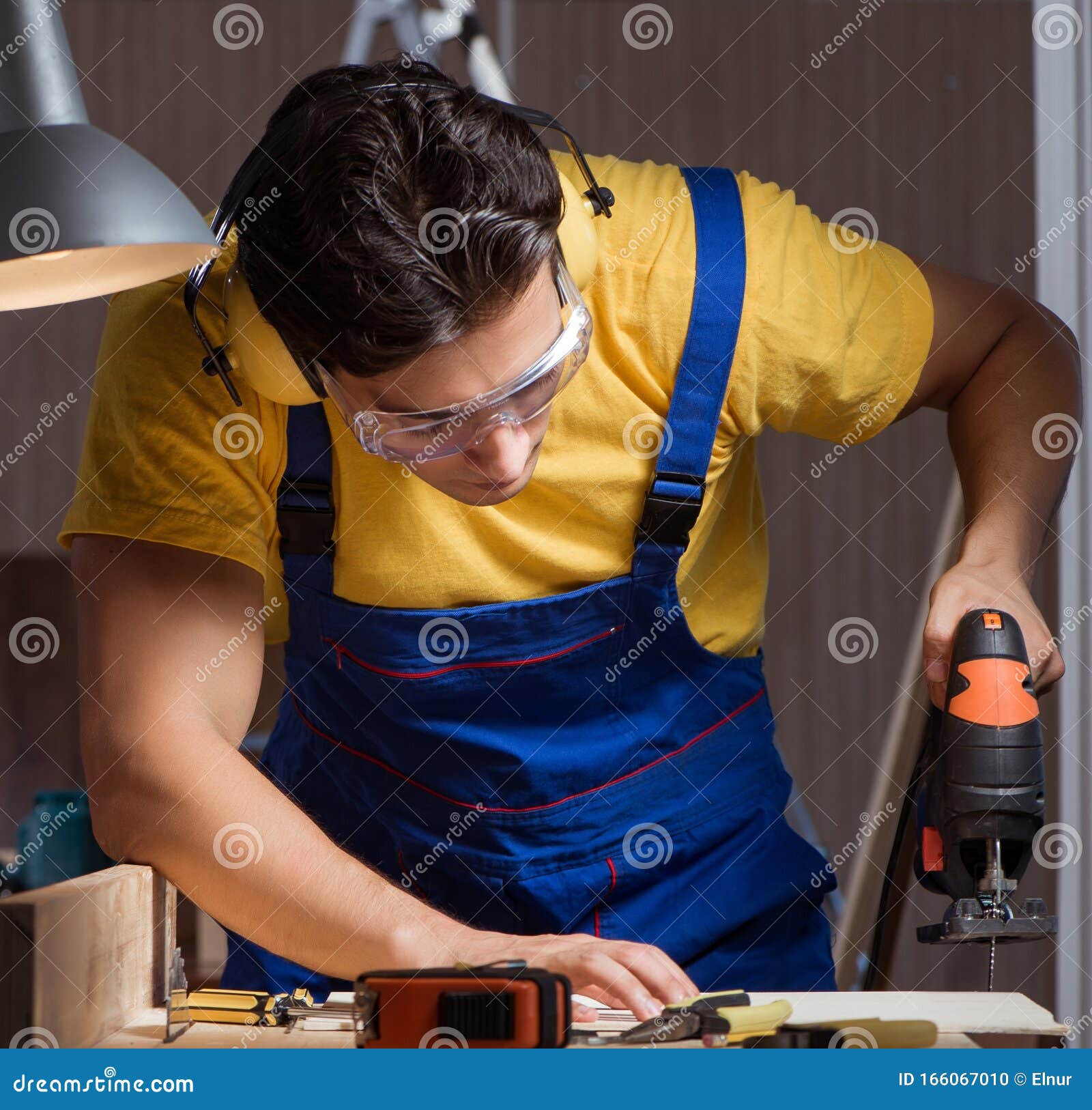 The Worker Working in Repair Workshop in Woodworking Concept Stock ...