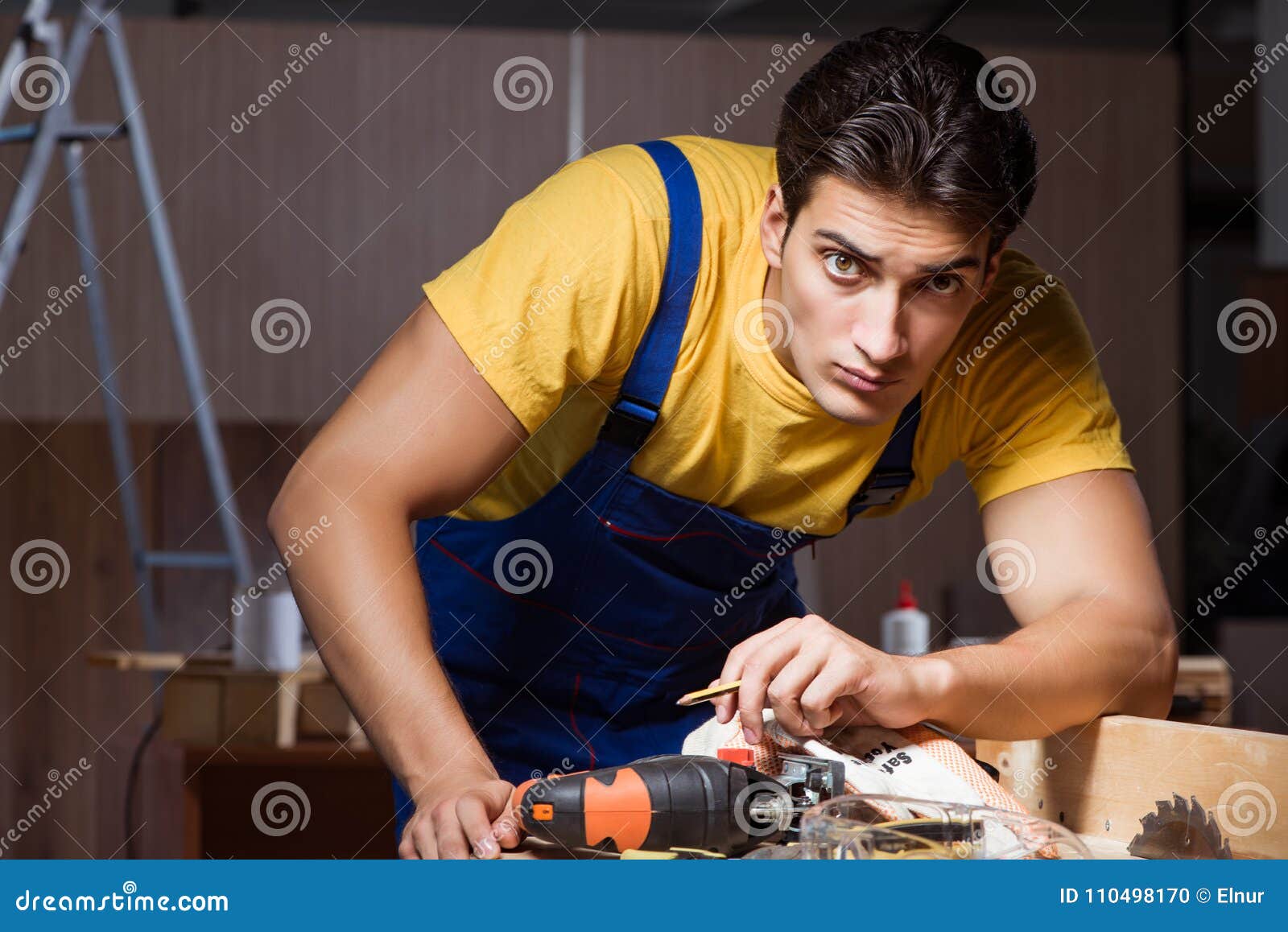The Worker Working in Repair Workshop in Woodworking Concept Stock ...
