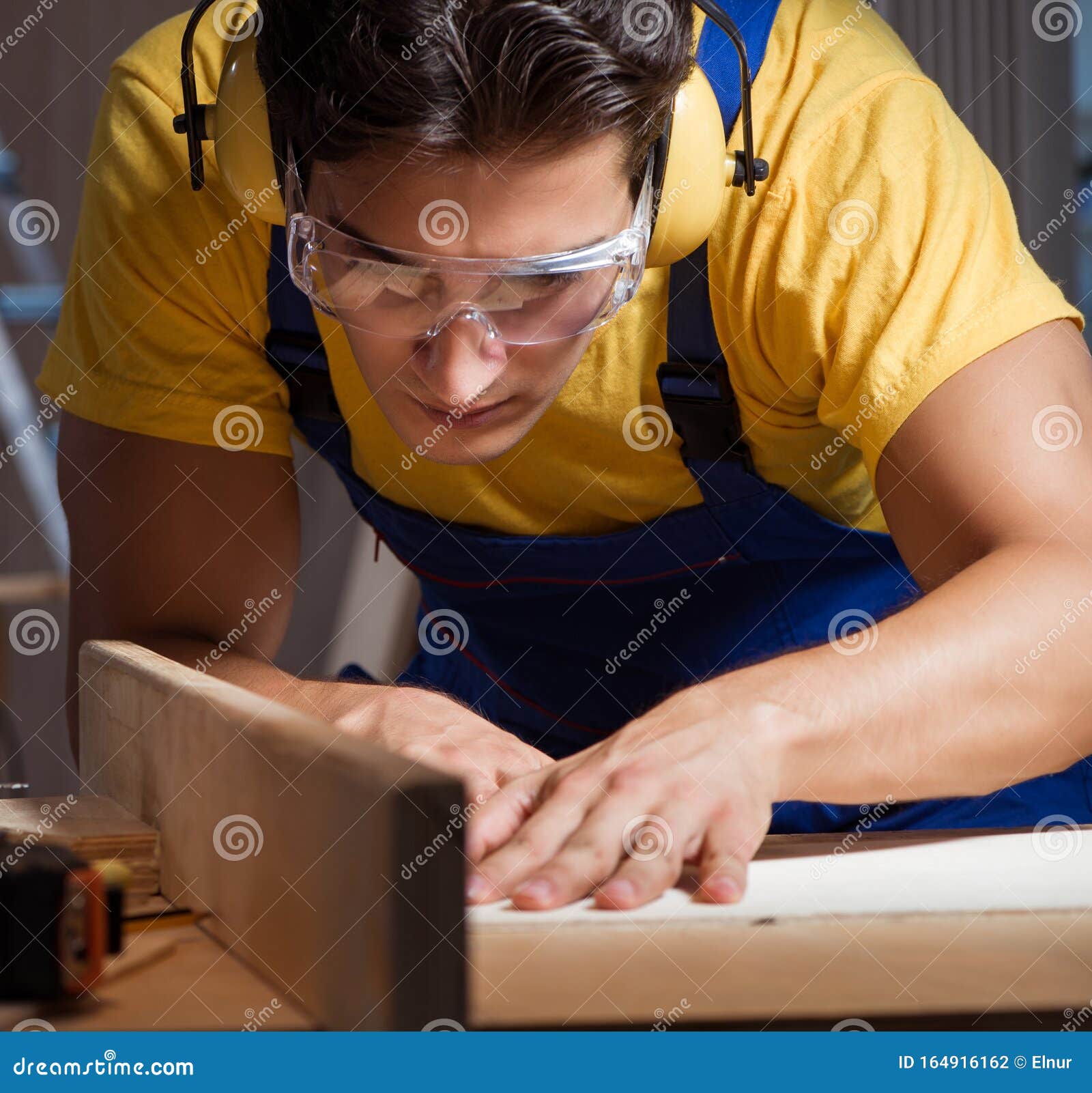 The Worker Working in Repair Workshop in Woodworking Concept Stock ...
